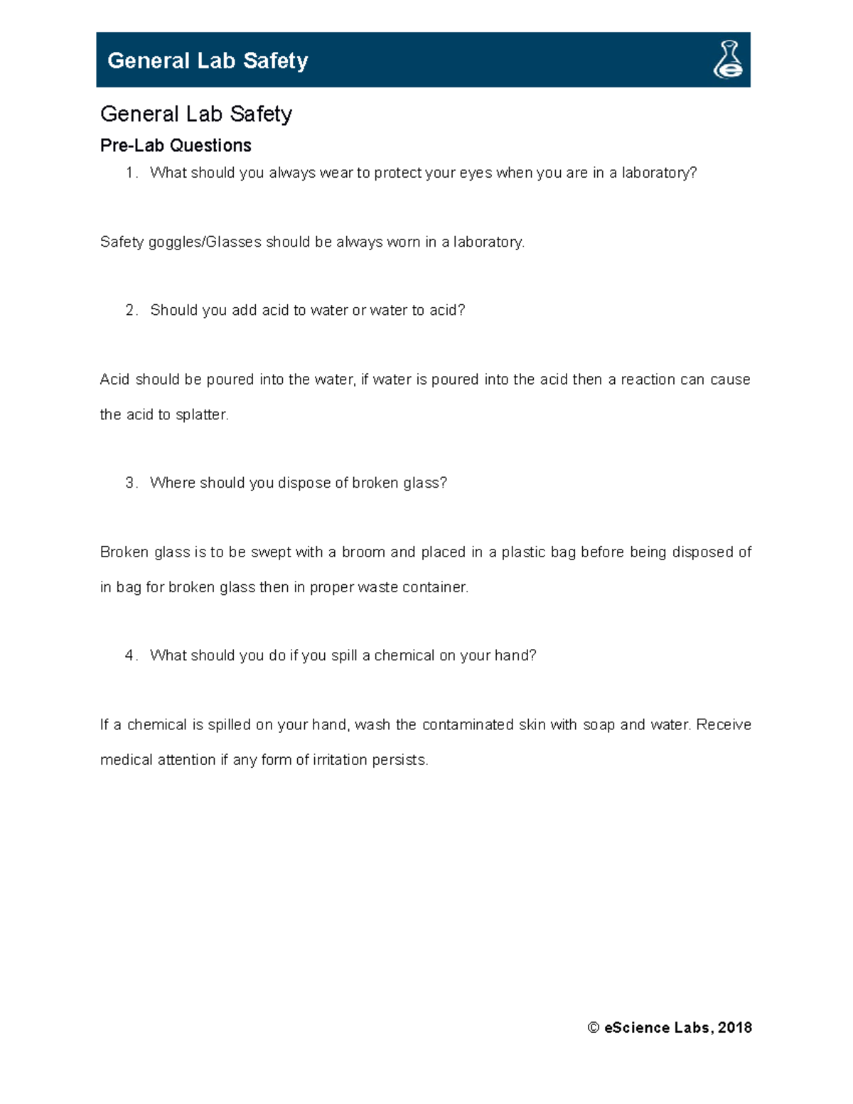 Gen Lab Safety Bio 114 - General Lab Safety Pre-Lab Questions What ...