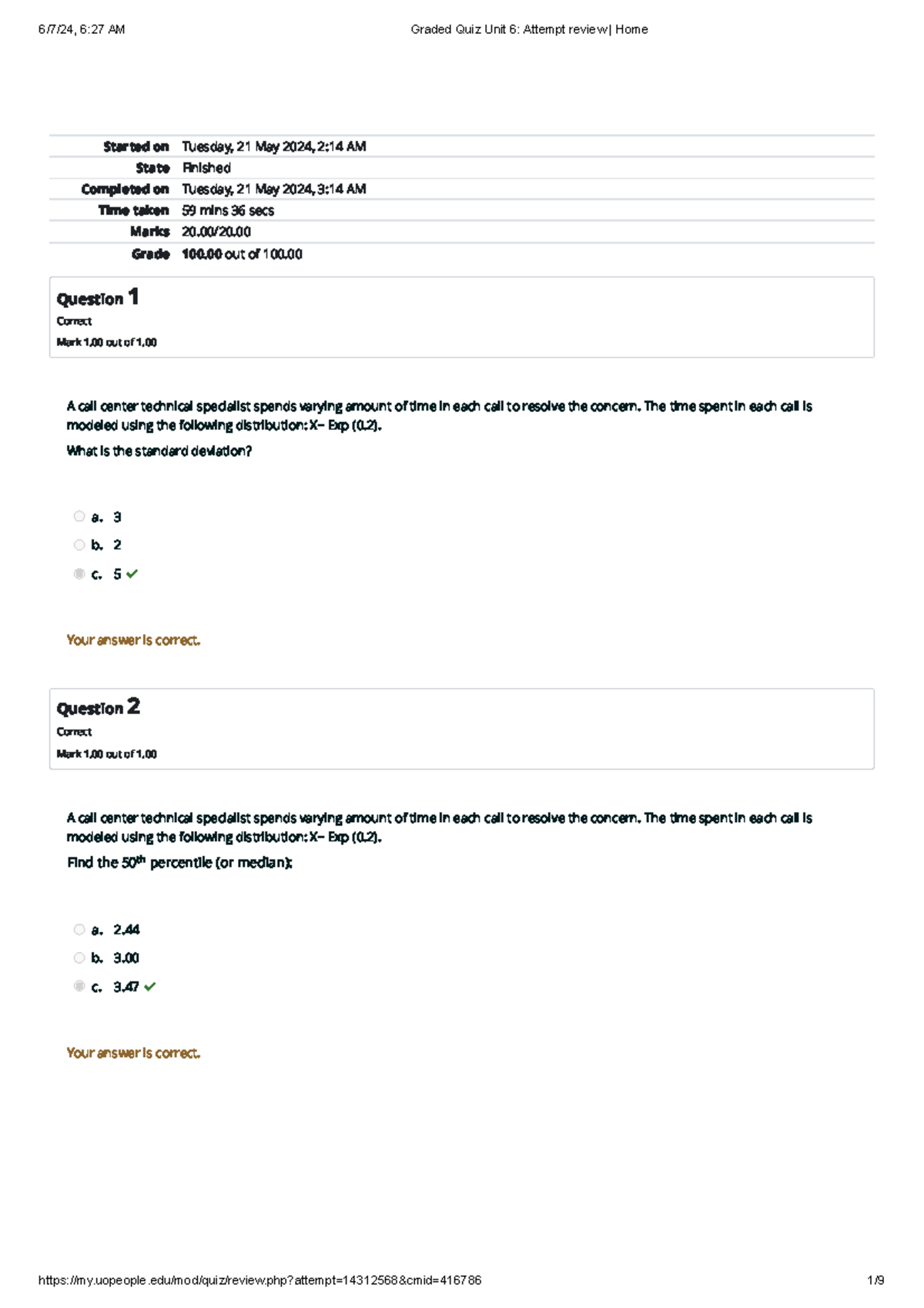 Maths Graded Quiz Unit 6 Attempt review Home - Started on Tuesday, 21 ...