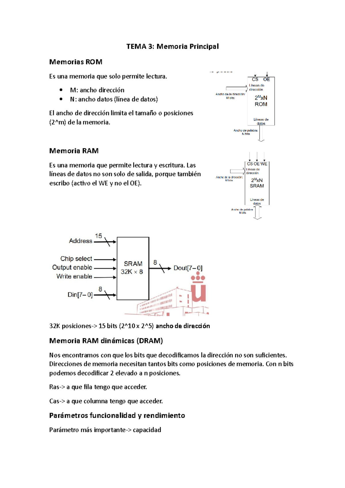 TEMA 3 - Apuntes - TEMA 3: Memoria Principal Memorias ROM Es una ...