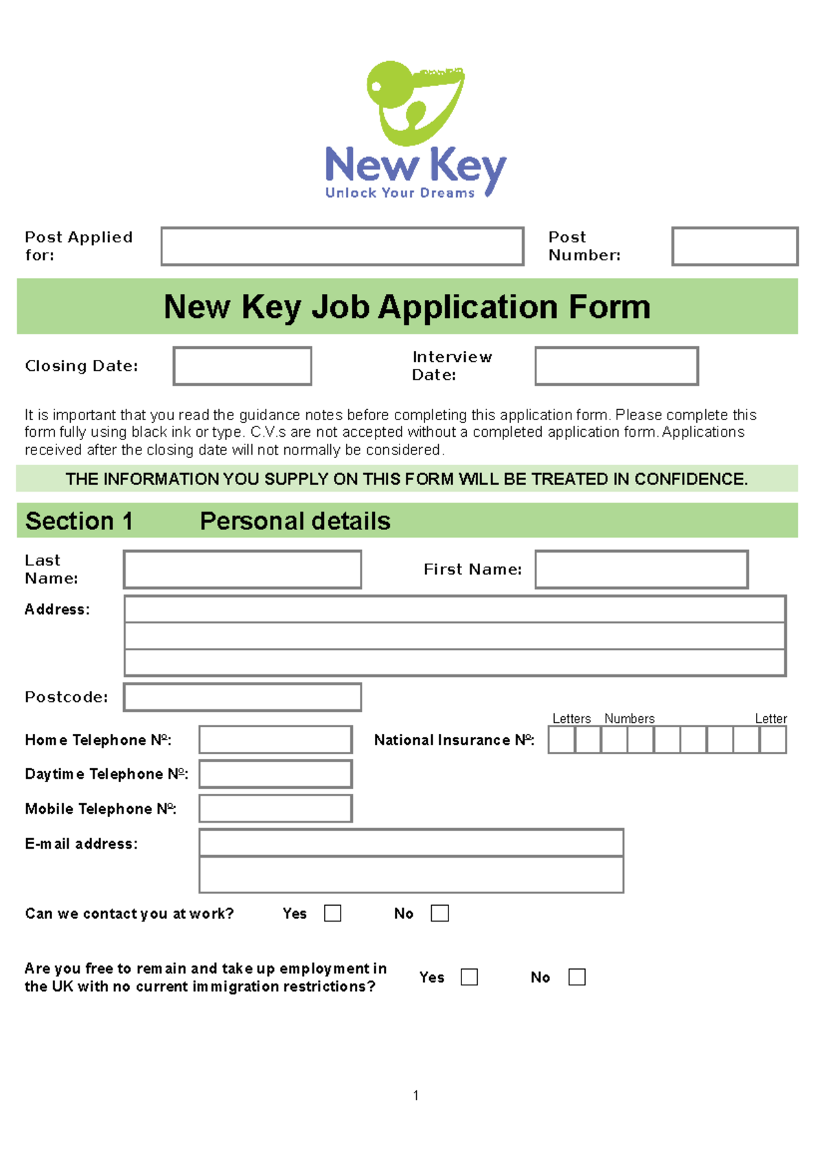 New Key Job Application Form - ####### Post Applied ####### for ...