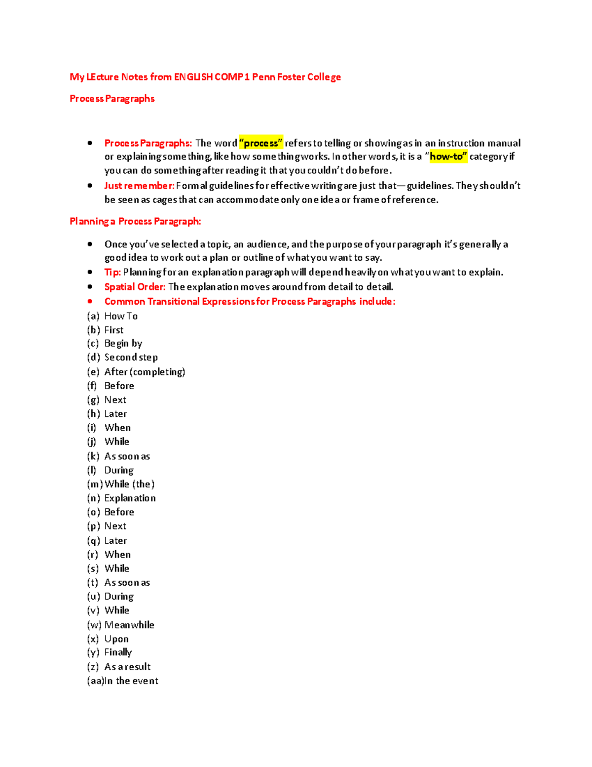 My LEcture Notes from English COMP 1 Penn Foster College - My LEcture ...