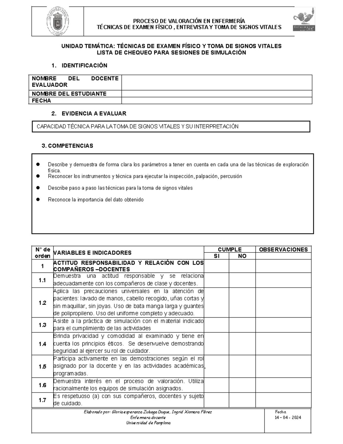 3. Lista DE Chequeo Signos Y Tecnicas (Autoguardado) - TÉCNICAS DE ...