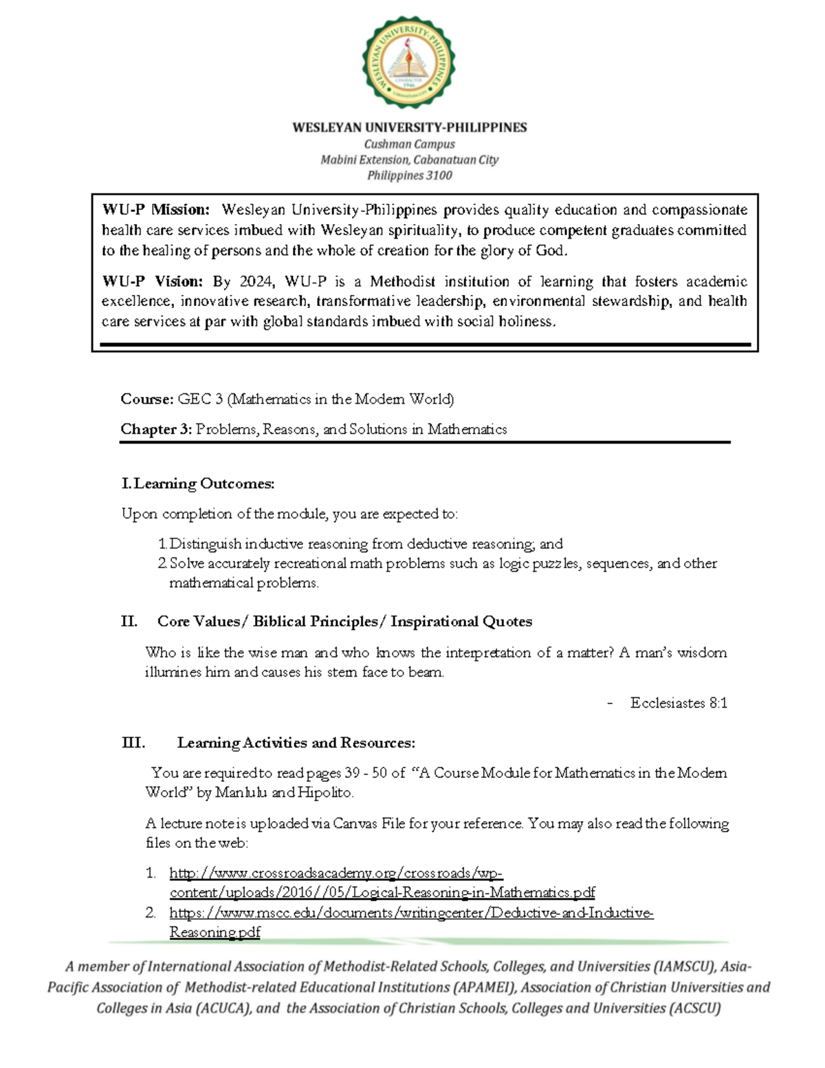 Mathematics in the Modern World Module Chapter 3 - Page 1 of 3 Course ...