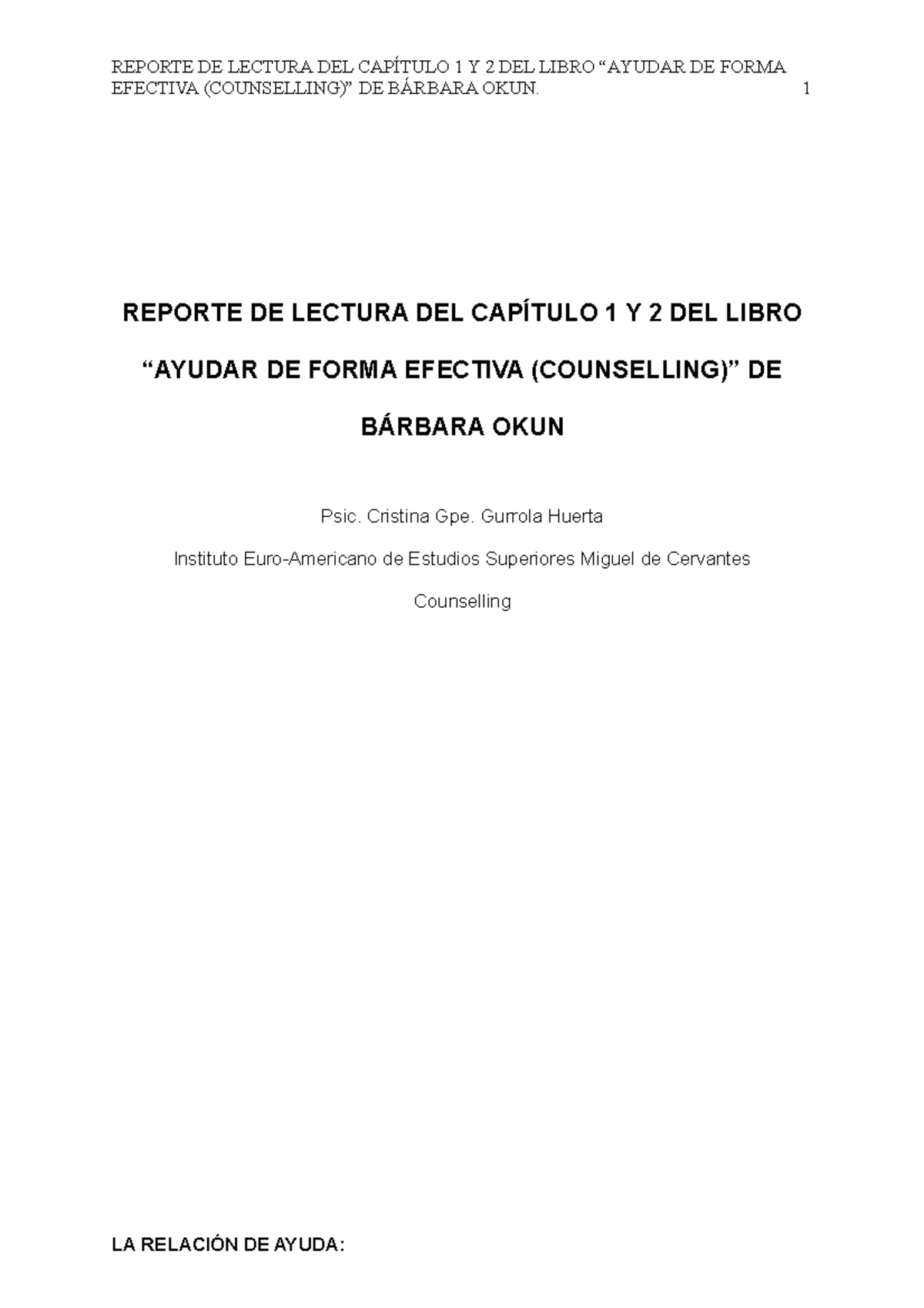 Semana 1 Reporte de Lectura - REPORTE DE LECTURA DEL CAPÍTULO 1 Y 2 DEL ...