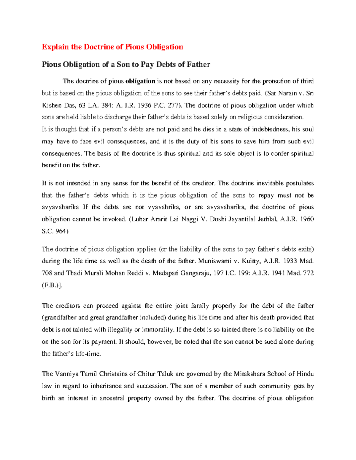 Unit III Pious Obligation - Explain the Doctrine of Pious Obligation ...