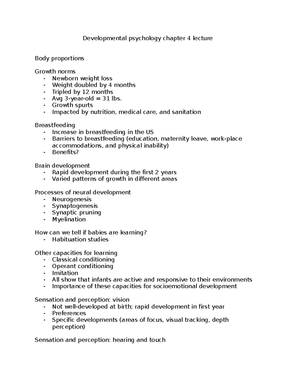 Developmental Psych Ch 4 - Developmental psychology chapter 4 lecture ...