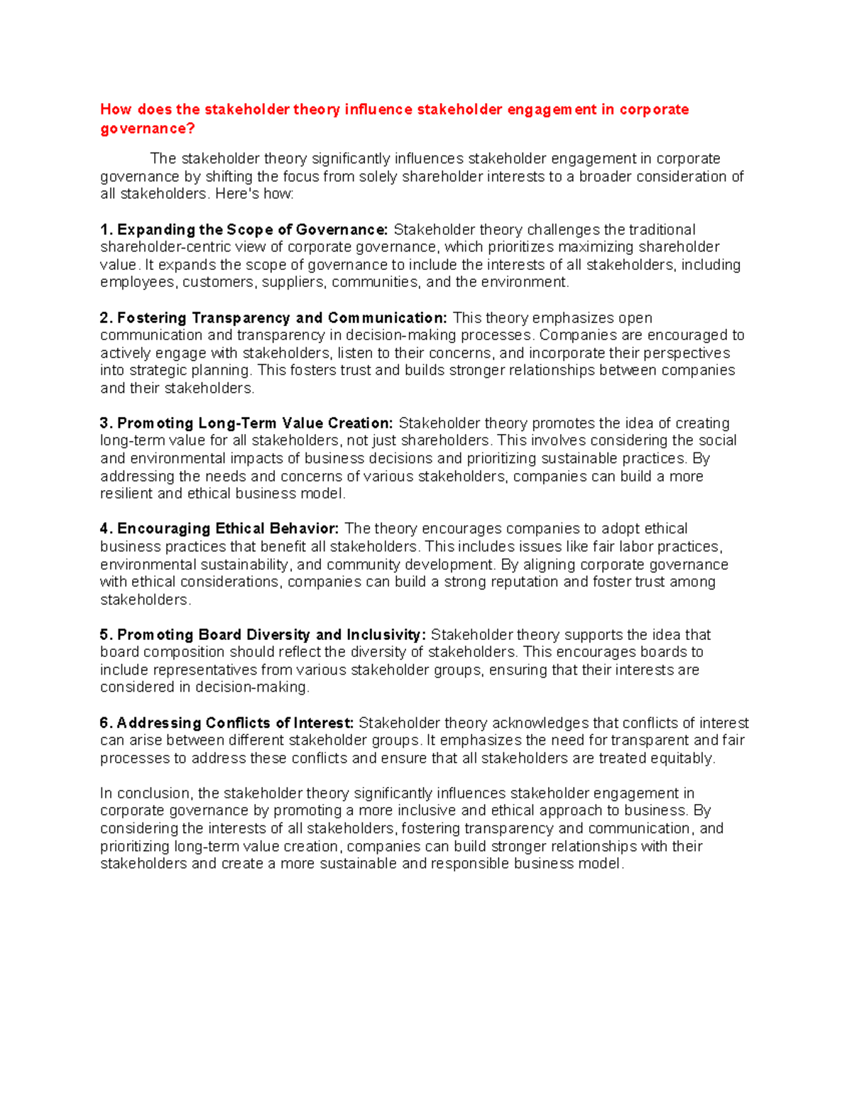 How the stakeholder theory influence stakeholder engagement in ...