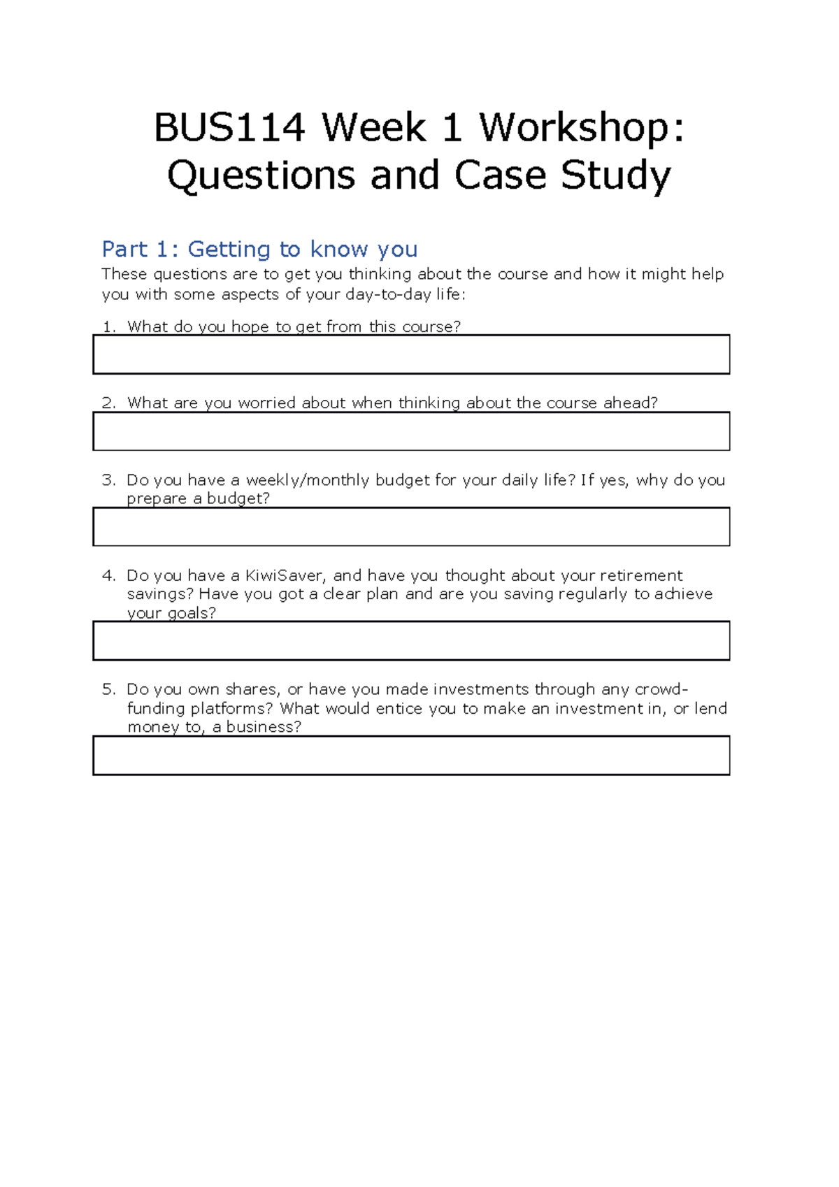 Module 1 Workshop - Questions and Case Study - BUS114 Week 1 Workshop ...
