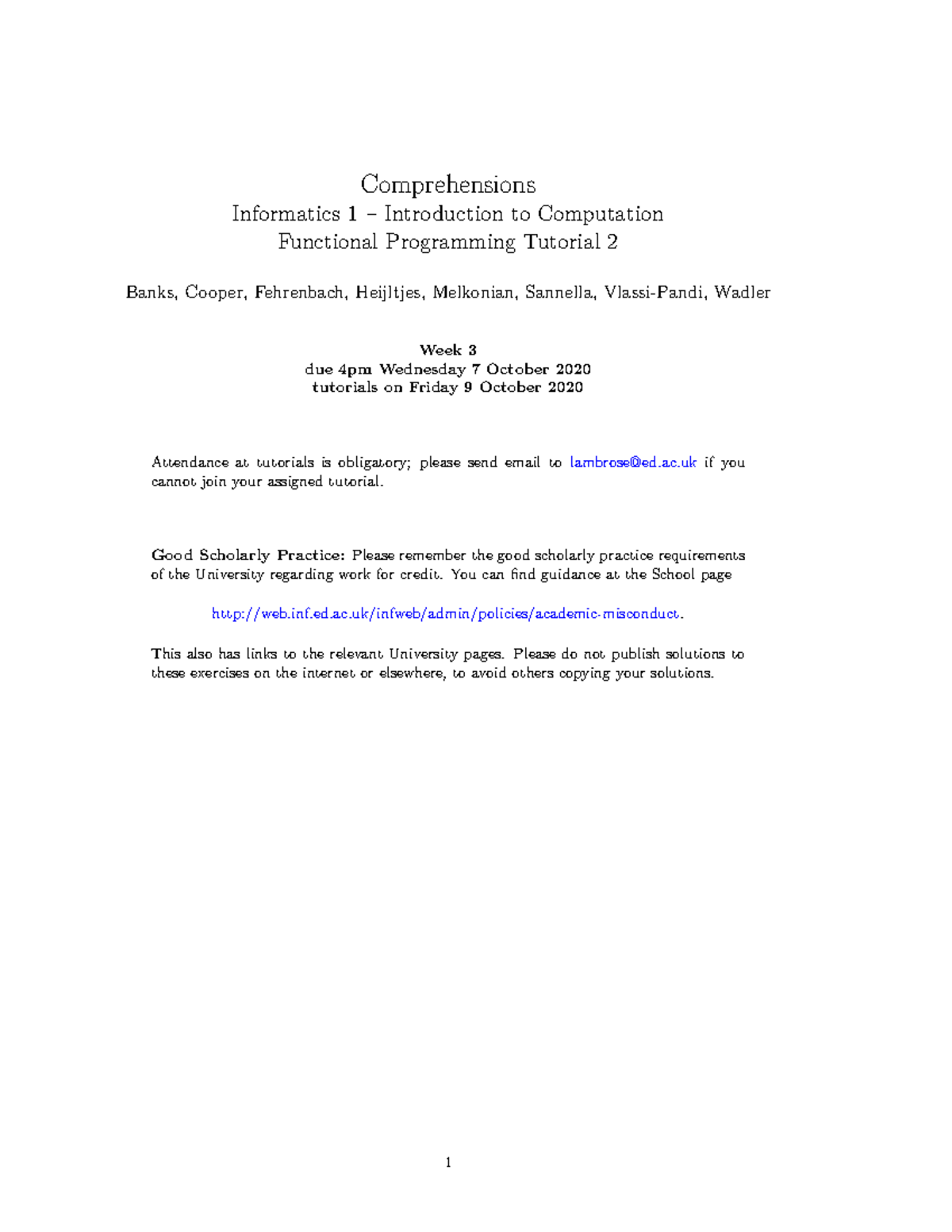 Fp Tutorial 2 Worksheet Problems Infr08012 Edin Studocu