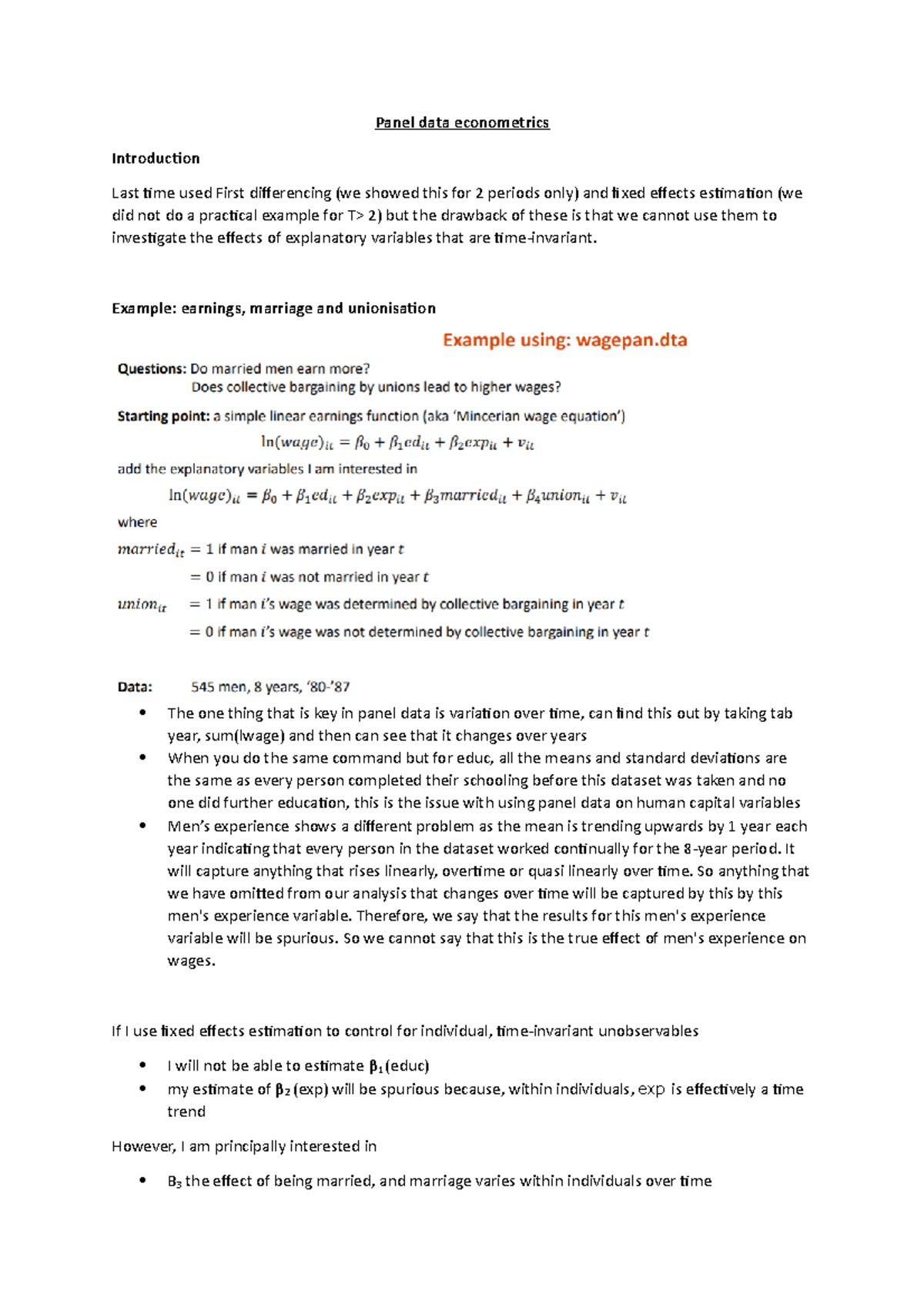 8 Panel Data Econometrics 2 Panel Data Econometrics Introduction