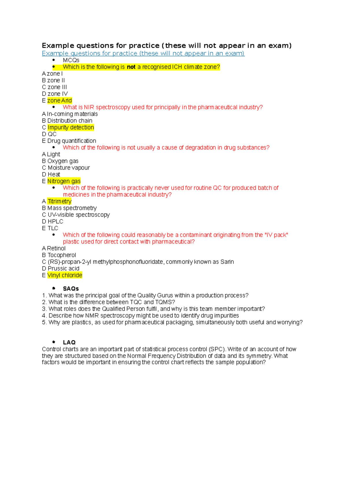 Sample Questons - Practise materials that will help in building ...