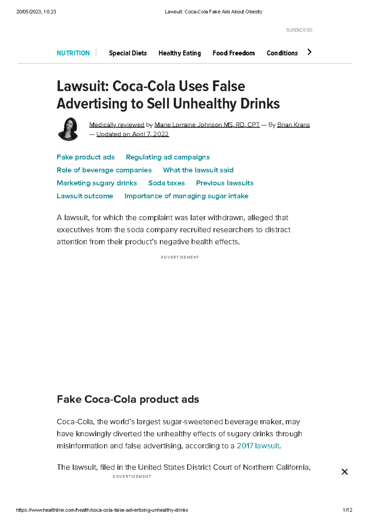 Lawsuit Coca-Cola Fake Ads About Obesity - Lawsuit: Coca-Cola Uses ...