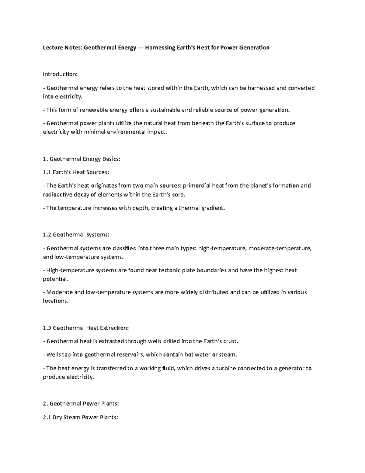 Lecture Notes: Geothermal Energy — Harnessing Earth's Heat for Power ...