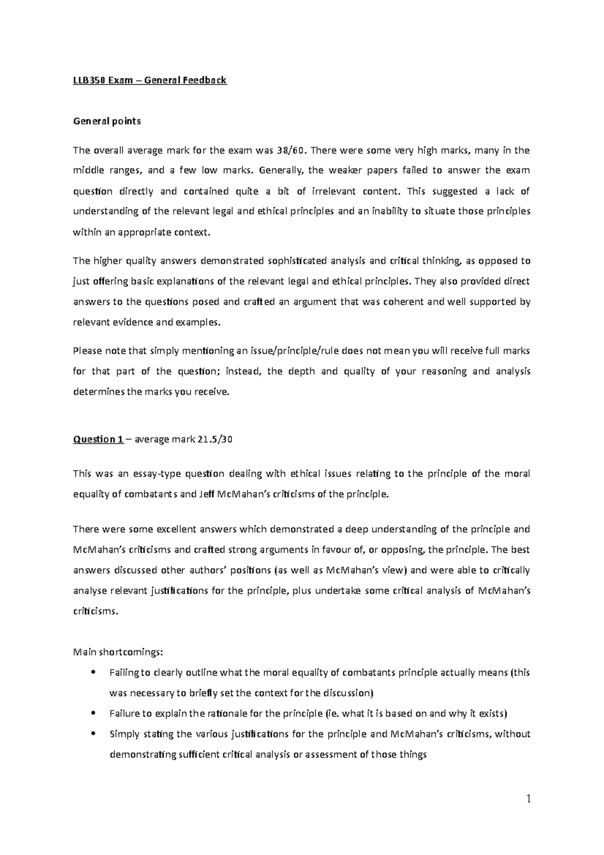 LLB350 Exam 2021 General Feedback - LLB350 Exam – General Feedback ...