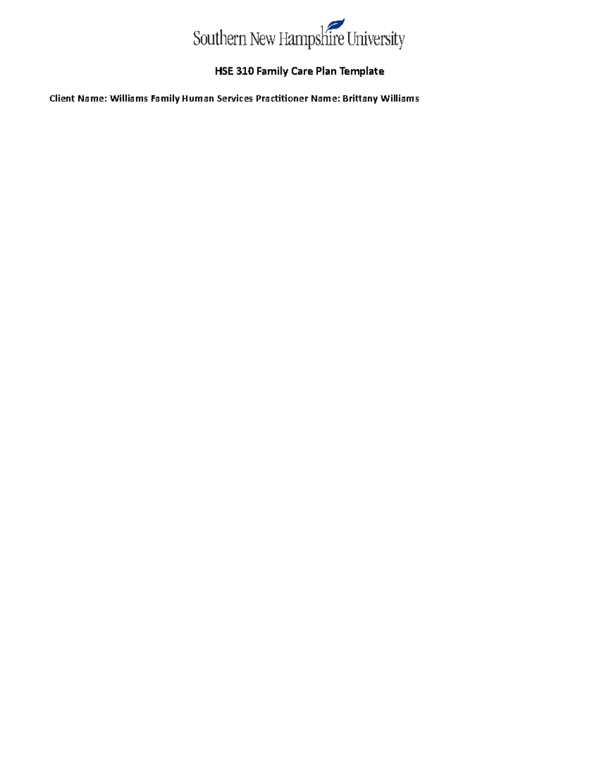 HSE 310 Family Care Plan Template - HSE 310 Family Care Plan Template ...