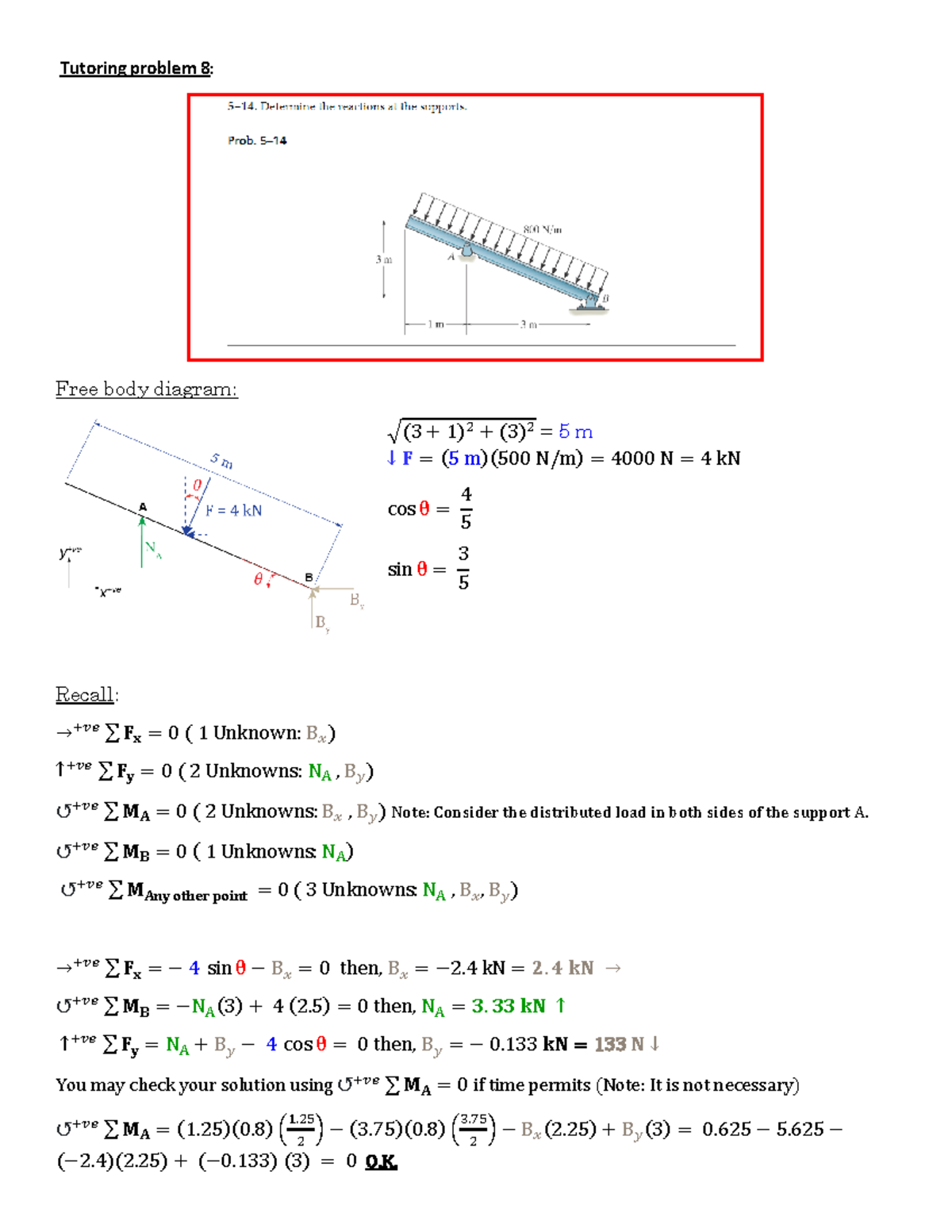 Tutorial problems (Session 8) - Tutoring problem 8 : Free body diagram ...
