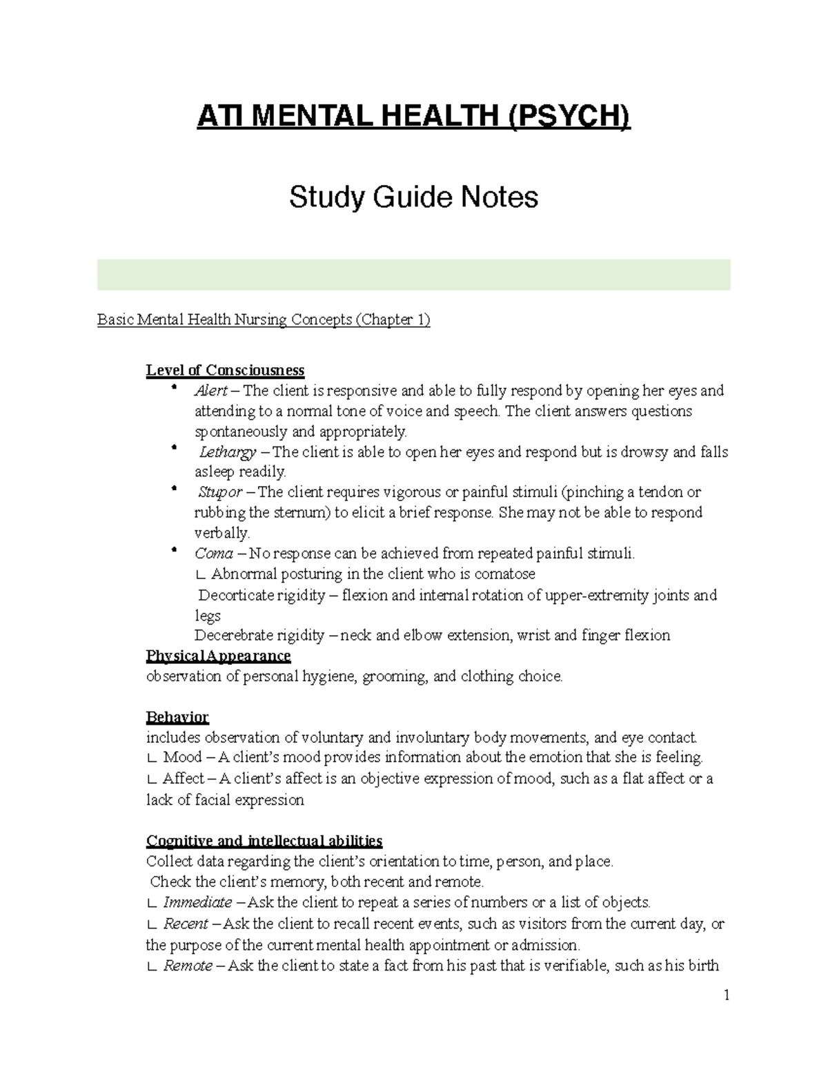 FILE 7228 - Mental Health - ATI MENTAL HEALTH (PSYCH) Study Guide Notes ...