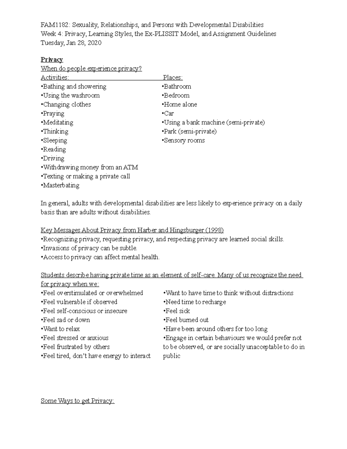 FAM1182 Week 4 Lecture Notes - Week 4: Privacy, Learning Styles, the Ex ...