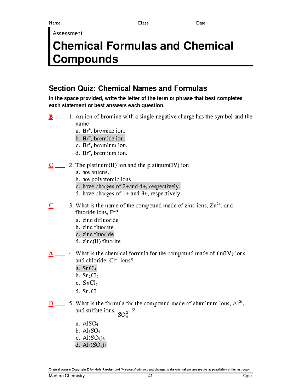 Chemical Formulas and Chemical Compounds - Name ...