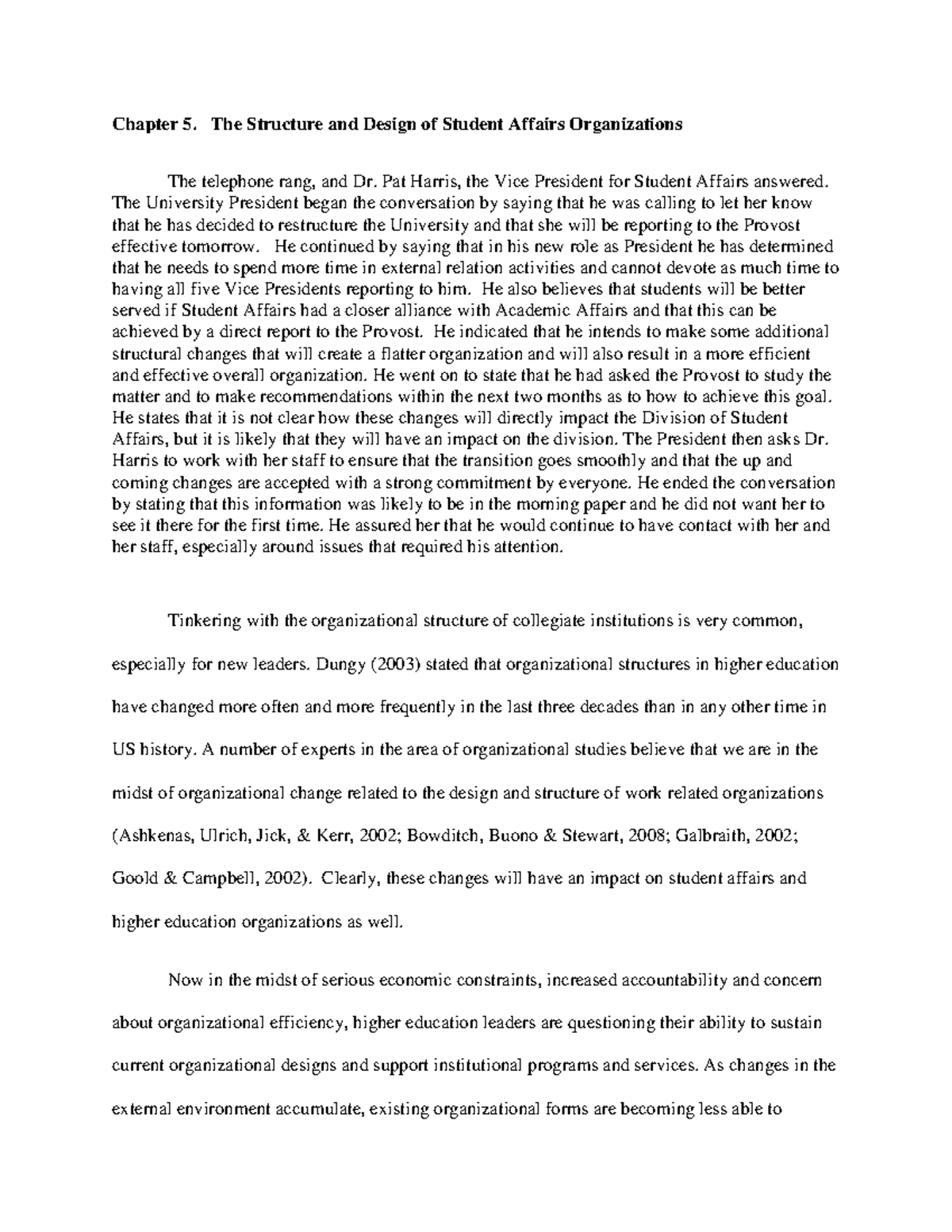 Chapter 5 The Structure and Design of Student Affairs Organizations ...