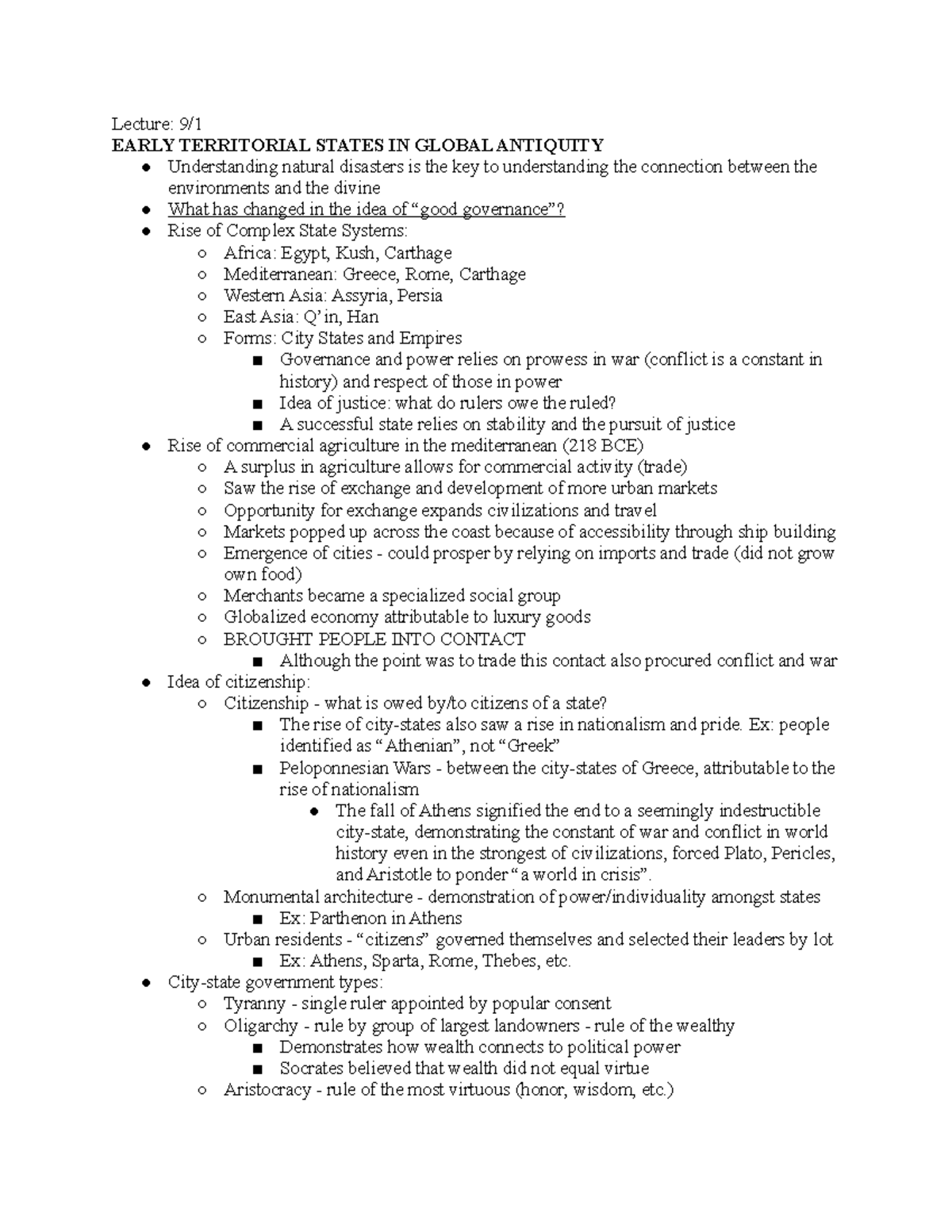 Lecture Notes Early Territorial States in Global Antiquity - Lecture: 9 ...