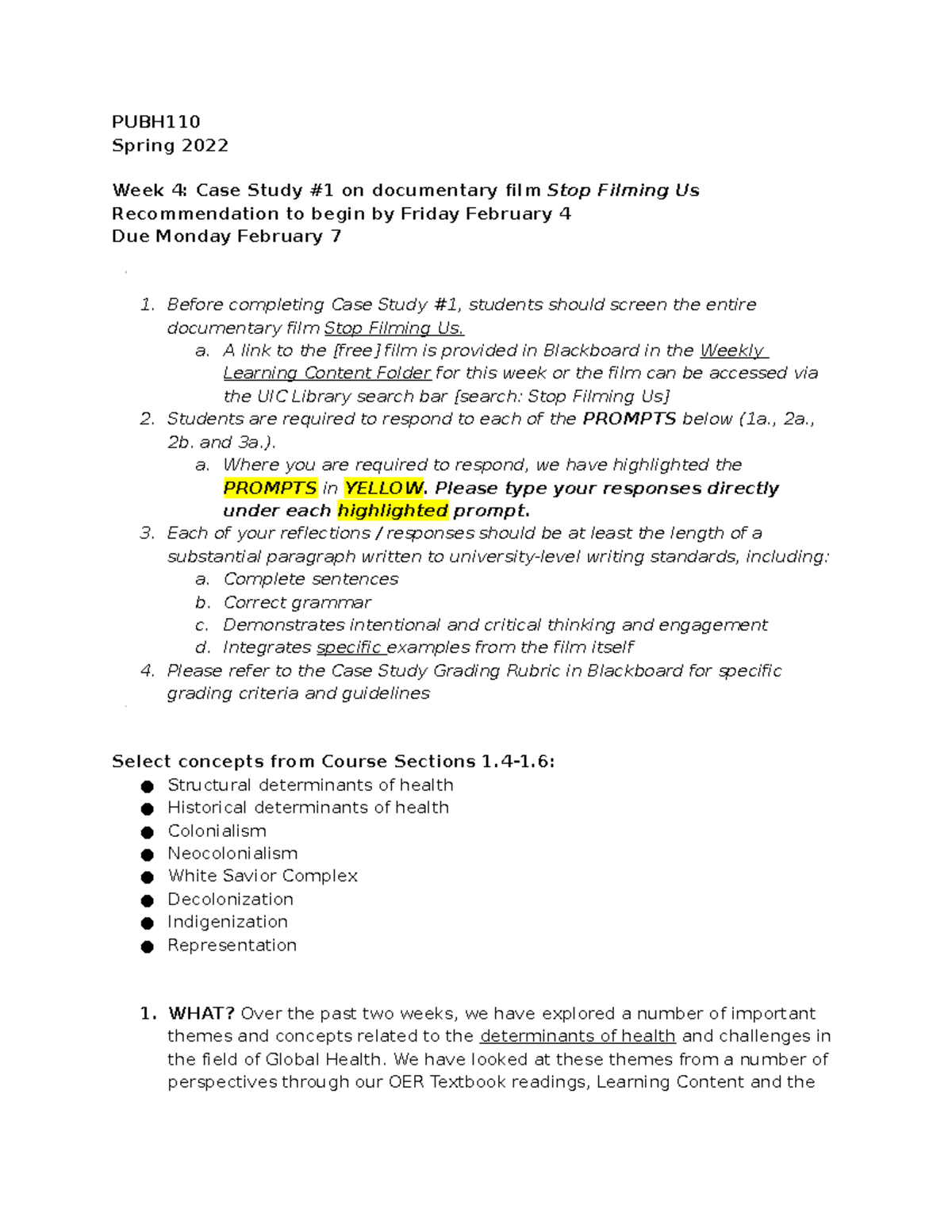 Case study #1 Week 4 Sp 22 - PUBH Spring 2022 Week 4: Case Study #1 on documentary film Stop ...