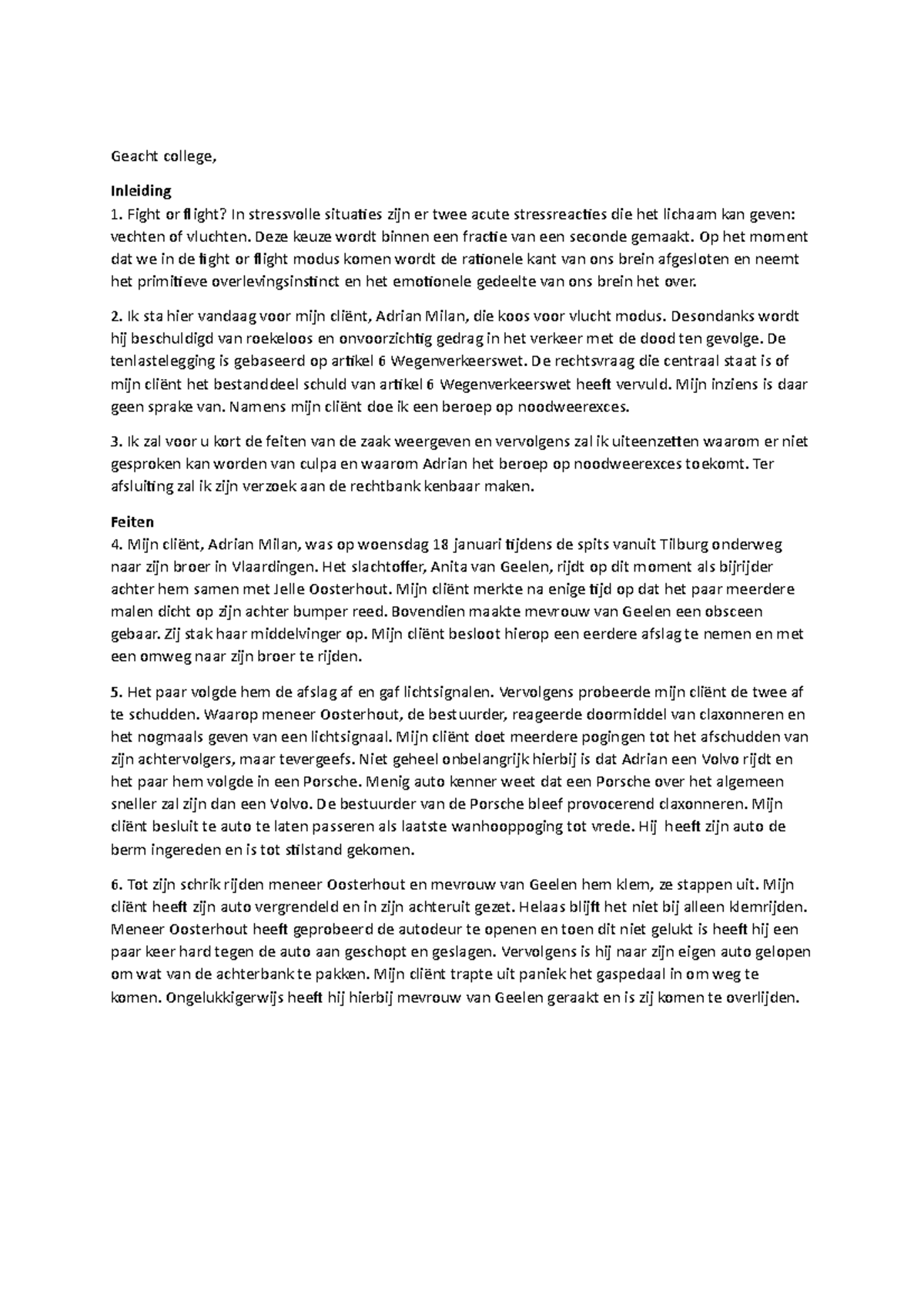 Pleitnota jav workshop 2 dossier 3 verkeersruzie - Geacht college ...