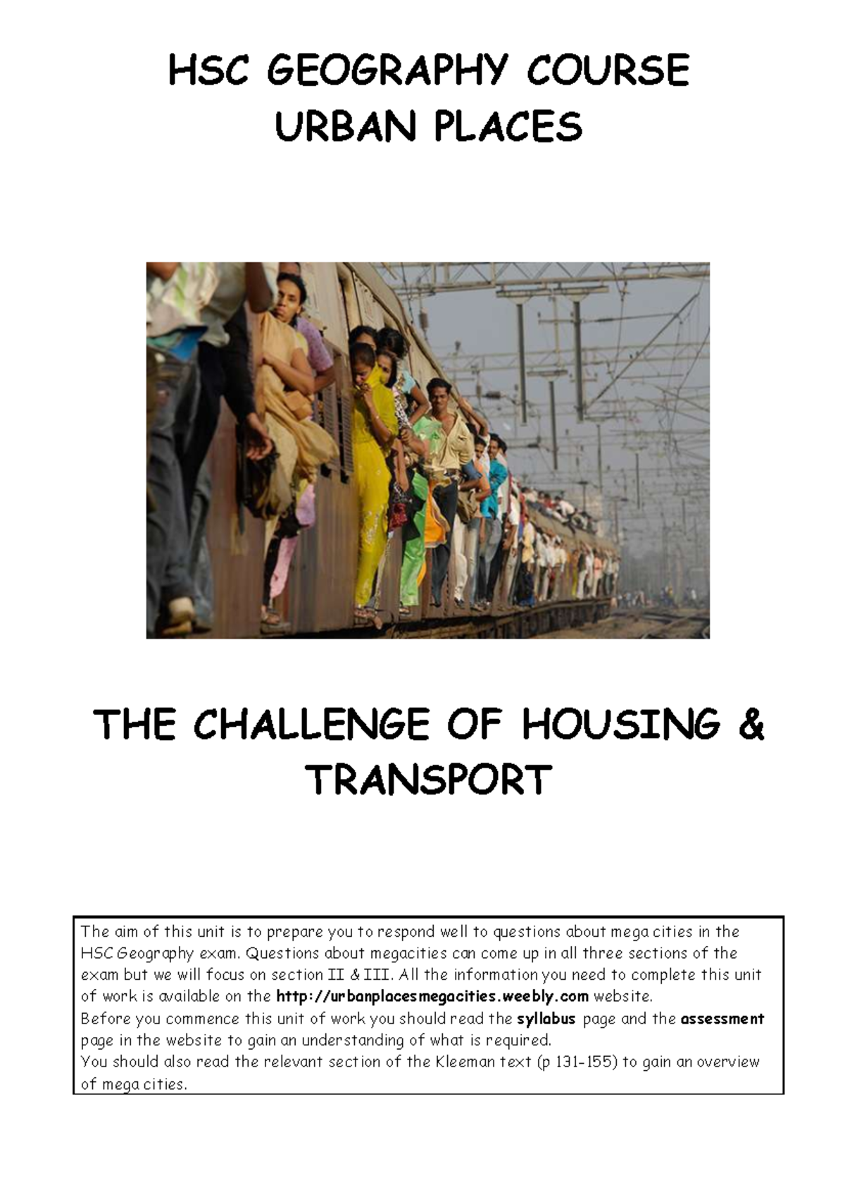 Megacities worksheet - HSC GEOGRAPHY COURSE URBAN PLACES THE CHALLENGE ...