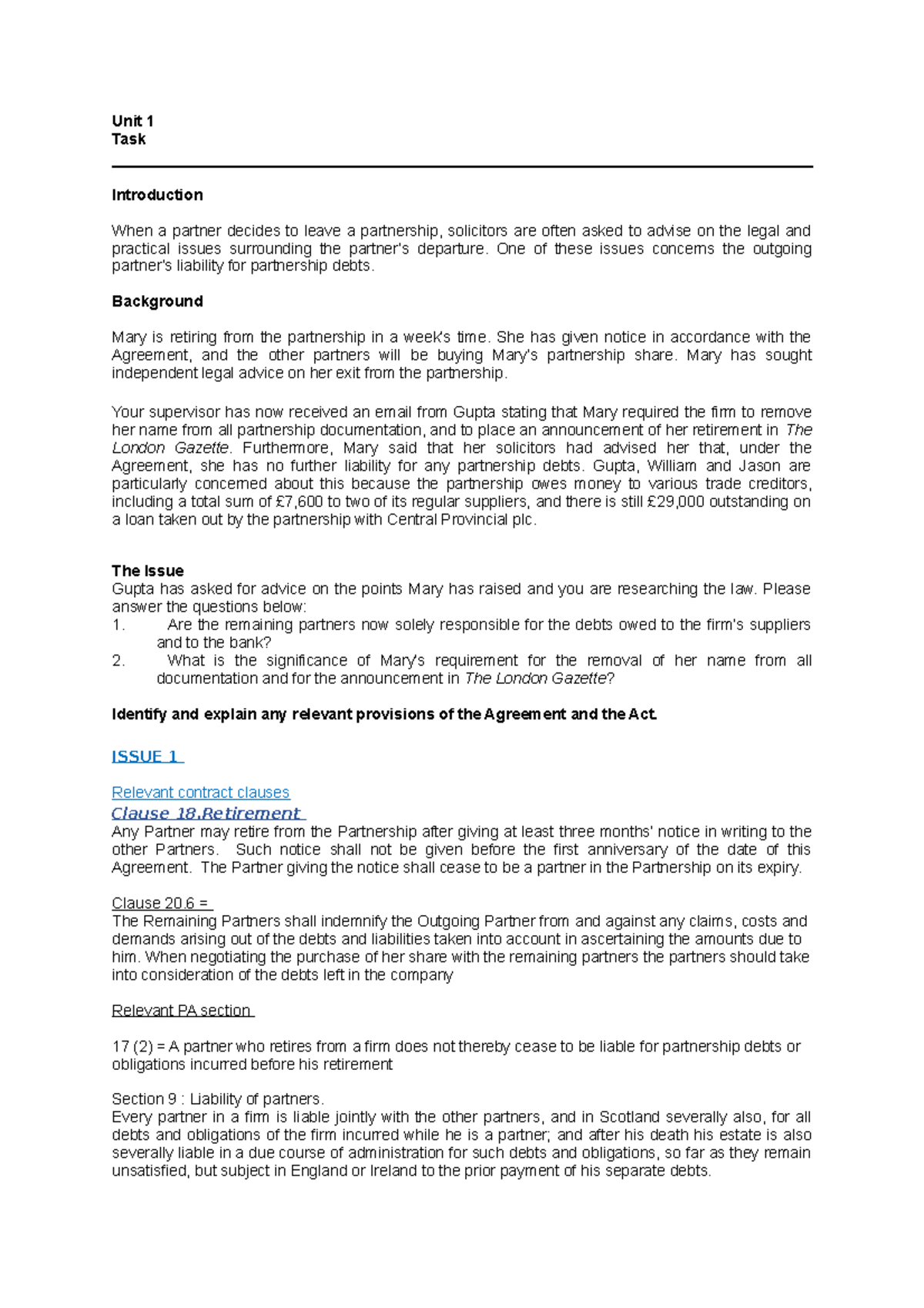 BL WS1 Task notes - Business law and practice workshop 1 ( Partnerships ...