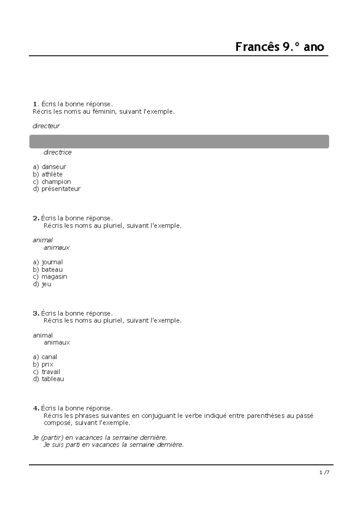 Le féminin-masculin et le pluriel-singulier Passé composé - Le féminin ...