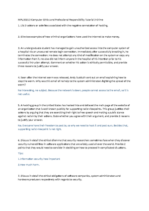 MPU33213 Tutorial 4 Question - 1 MPU Computer Ethics and Professional Responsibility Tutorial 4 ...