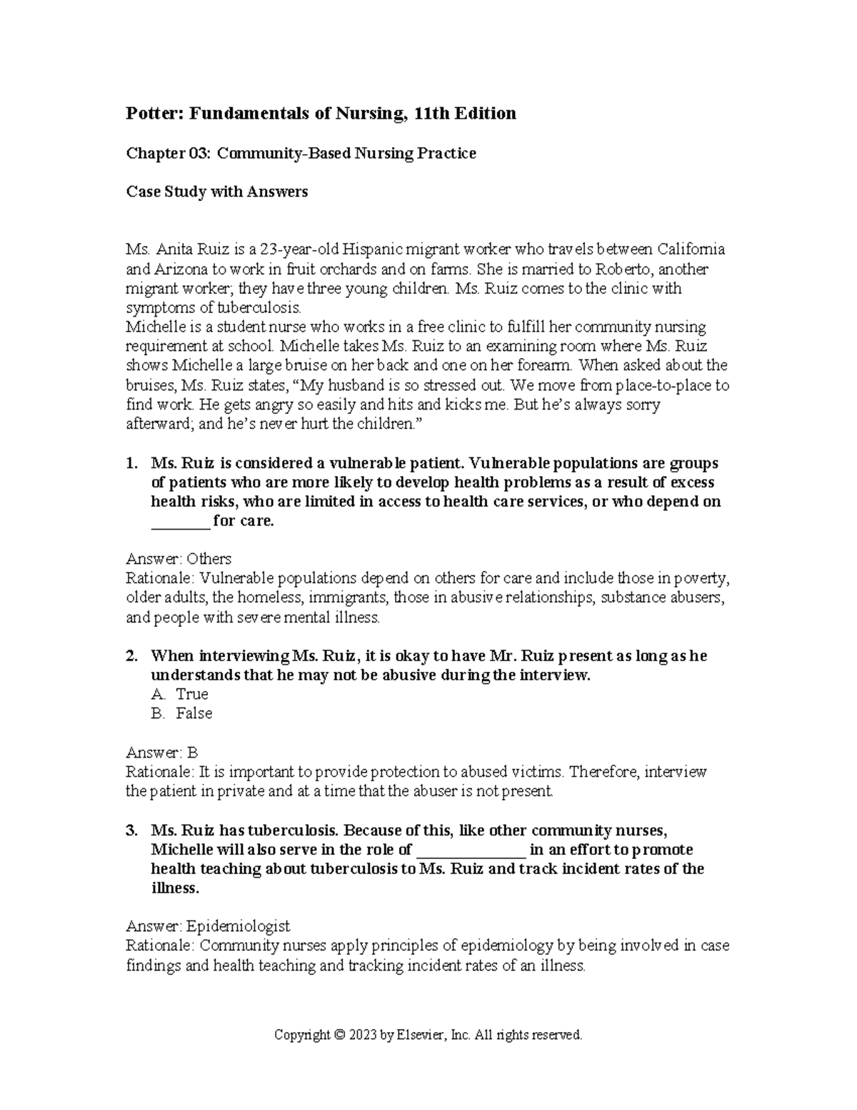 Chapter 003 - Case Study 3 - Copyright © 2023 by Elsevier, Inc. All ...