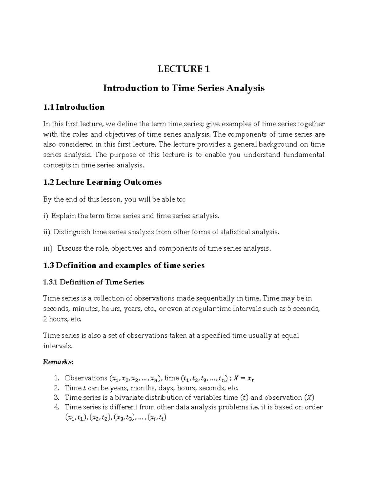 STA 223 Lecture Notes - LECTURE 1 Introduction to Time Series Analysis ...