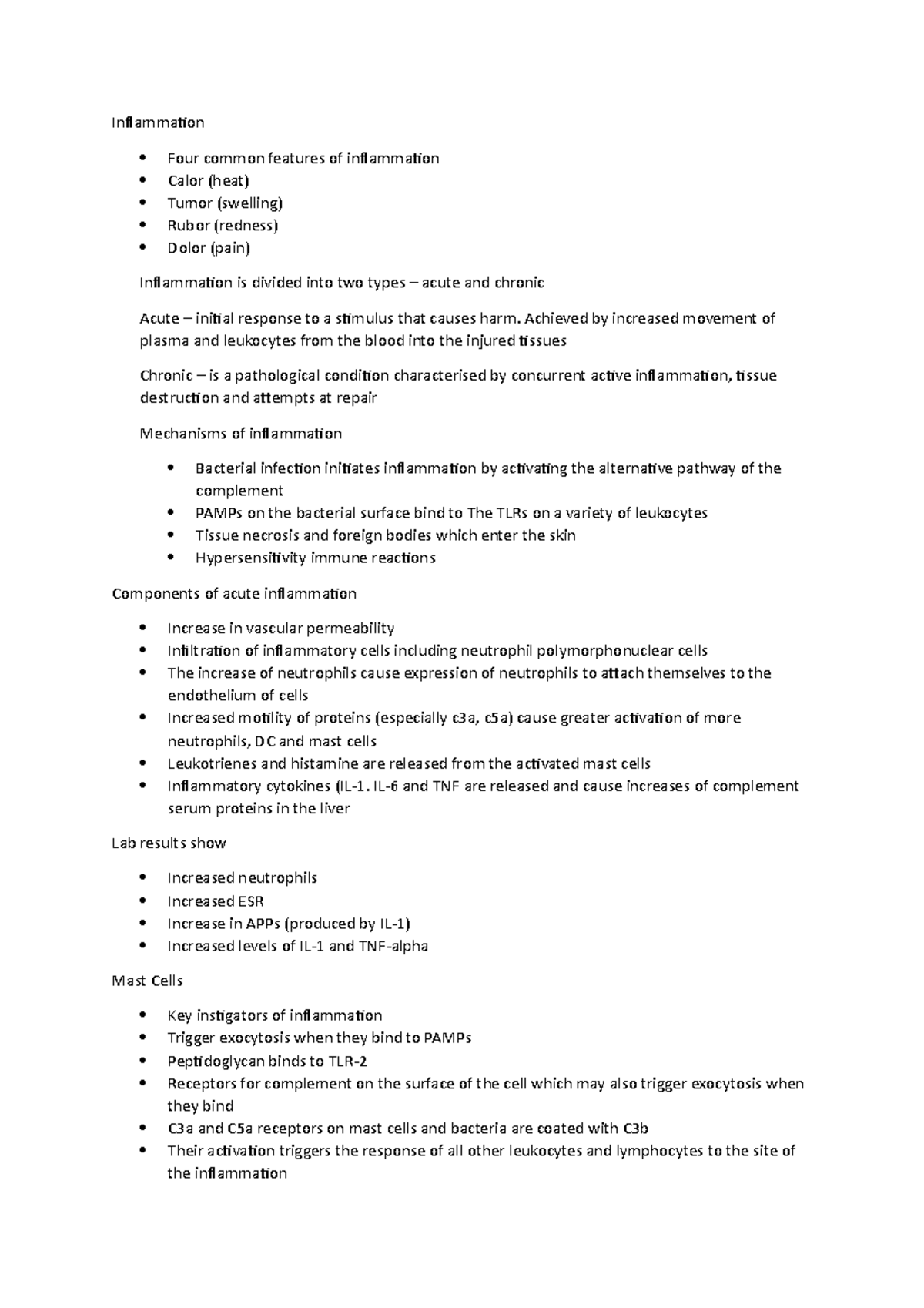 Inflammation notes - Module given by Dr Niall McMullan and Terry ...