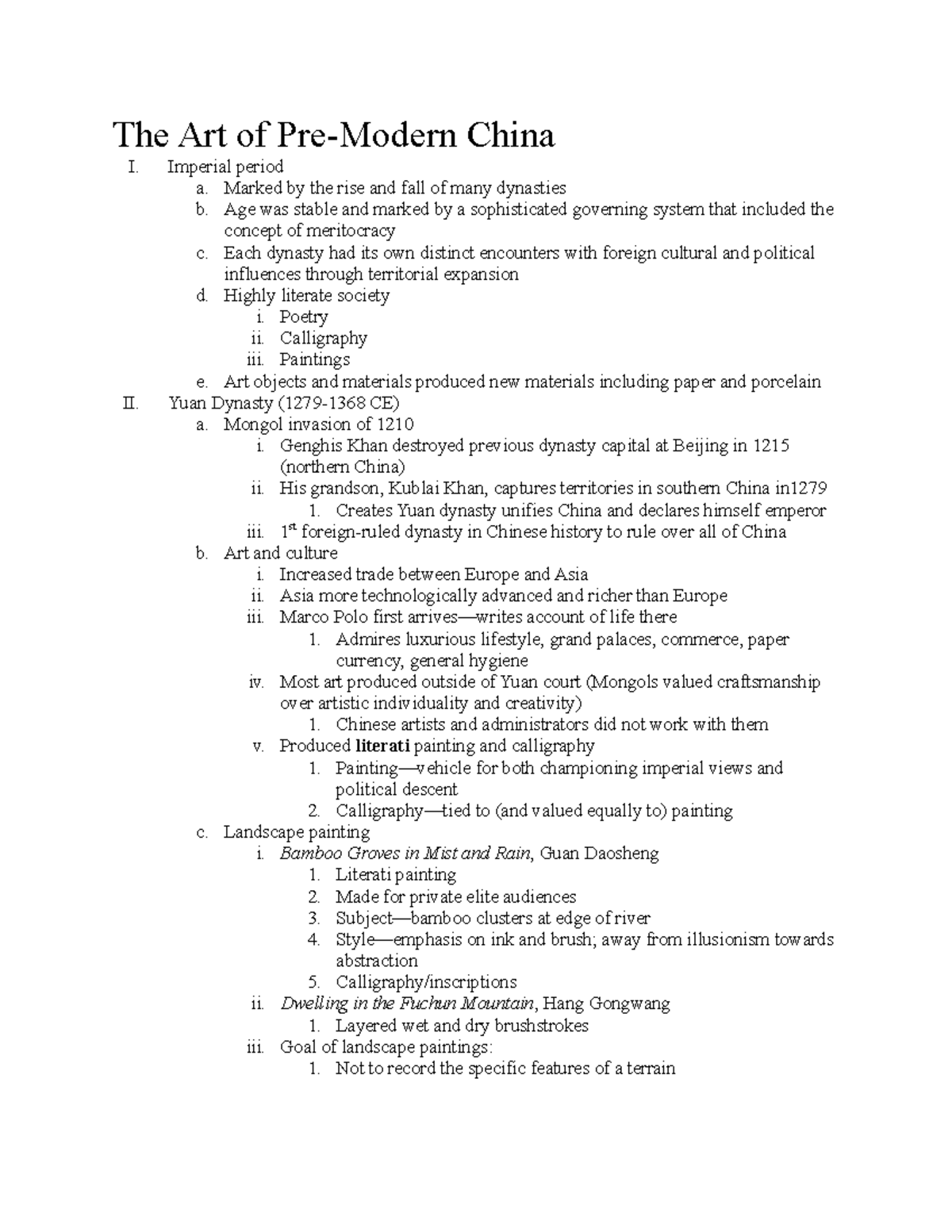 The Art of Pre-Modern China - Imperial period a. Marked by the rise and ...