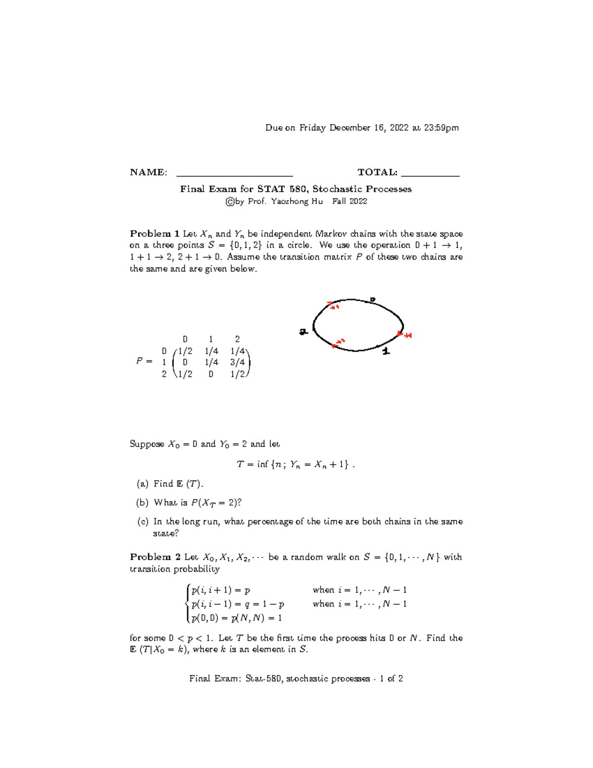 Stat580 Final 2022 Take Home Exam For Stat 580 Stochastic Processes Due On Friday December