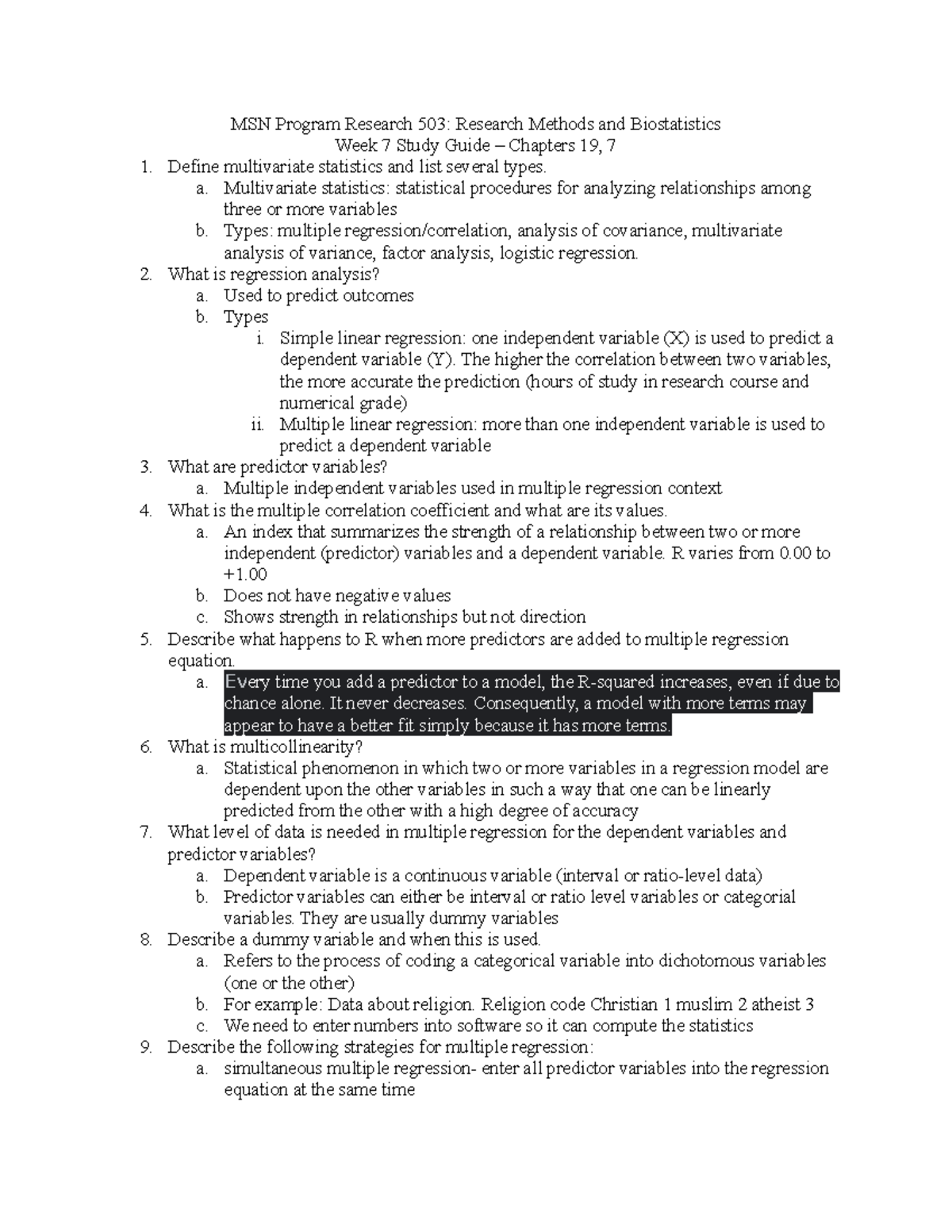 Week 7 Study Guide - MSN Program Research 503: Research Methods and ...