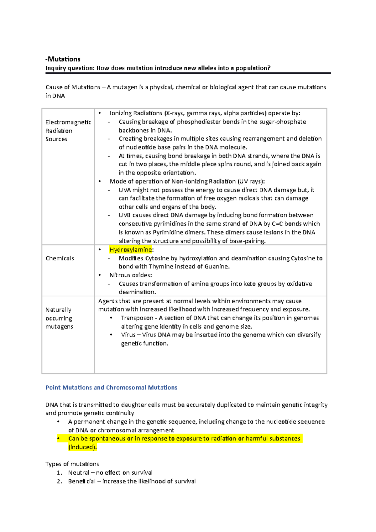 Biology Module 6 - Genetic Change -Mutations Inquiry question: How does ...