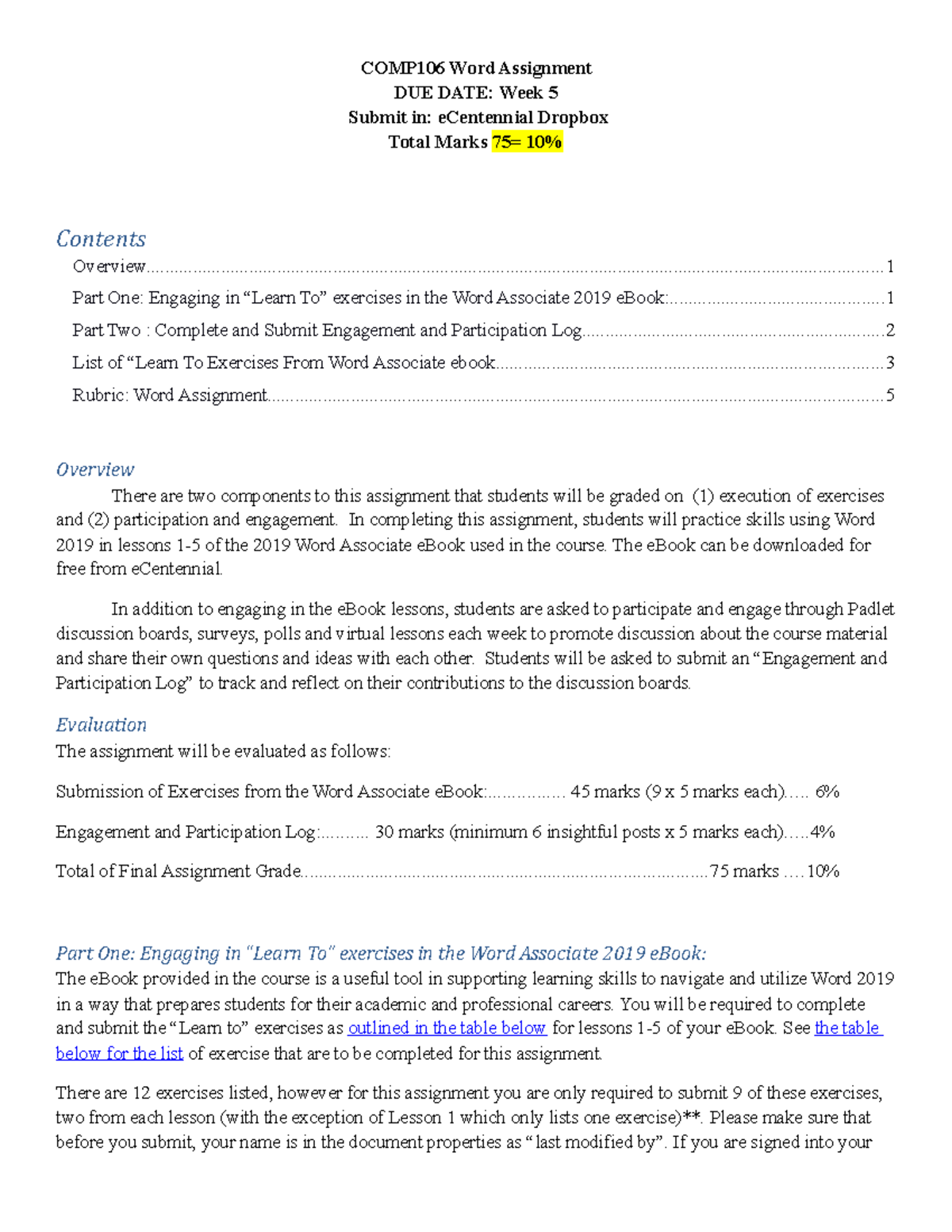 Word Assignment Instructions W21 Rewritten - COMP106 Word Assignment ...