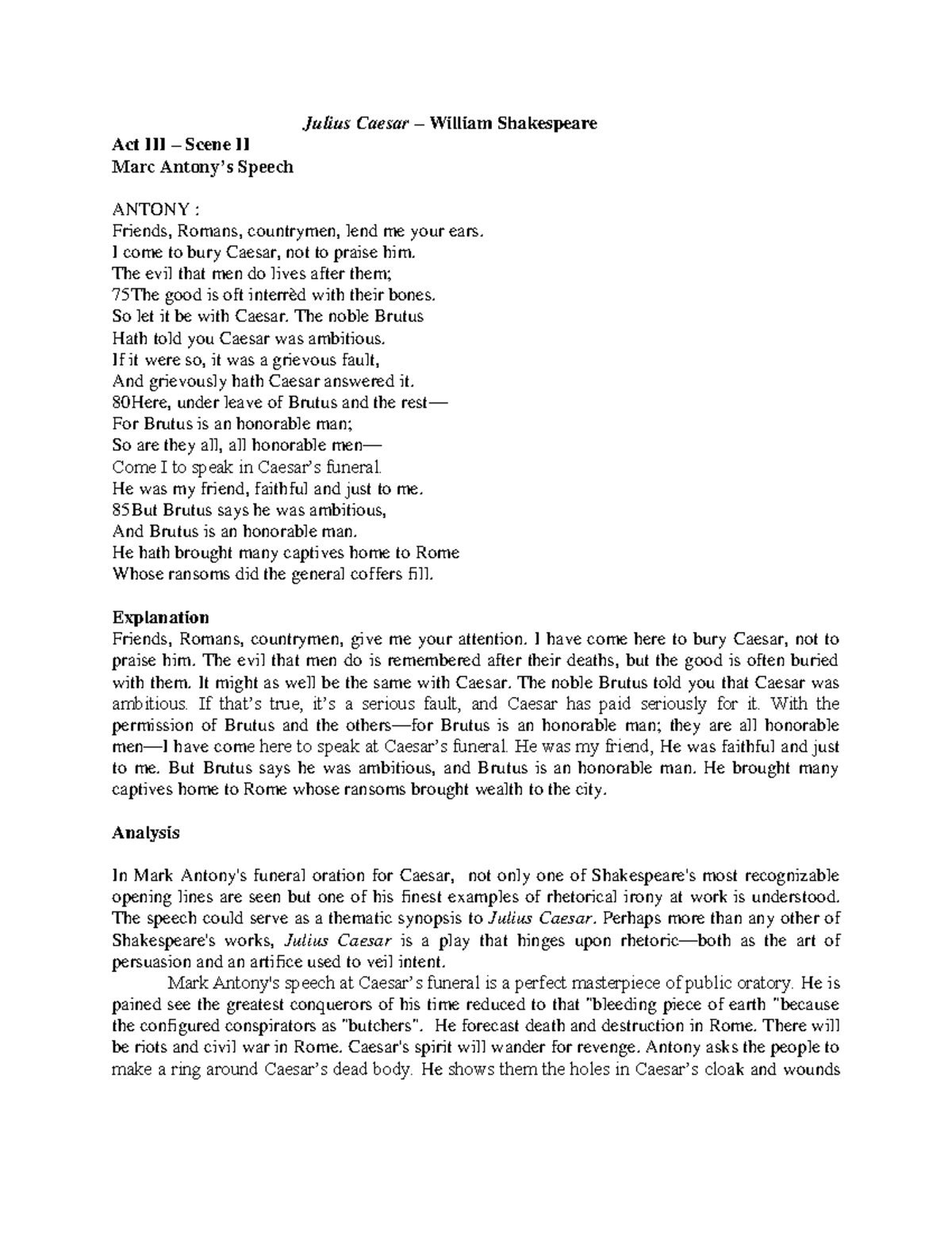242-Shakespeare I-Oration of Antony - Julius Caesar – William ...