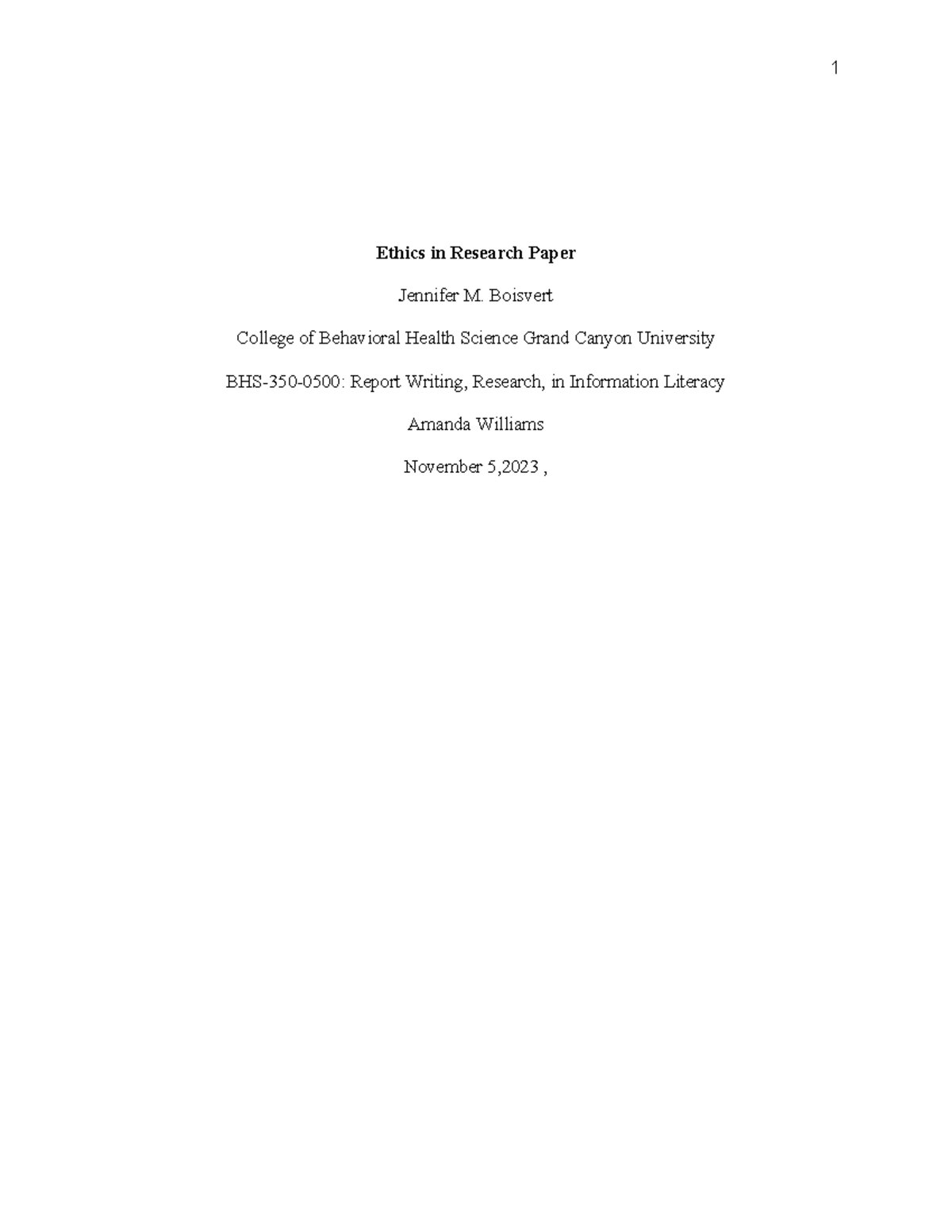 Ethics in Research Paper - Ethics in Research Paper Jennifer M ...