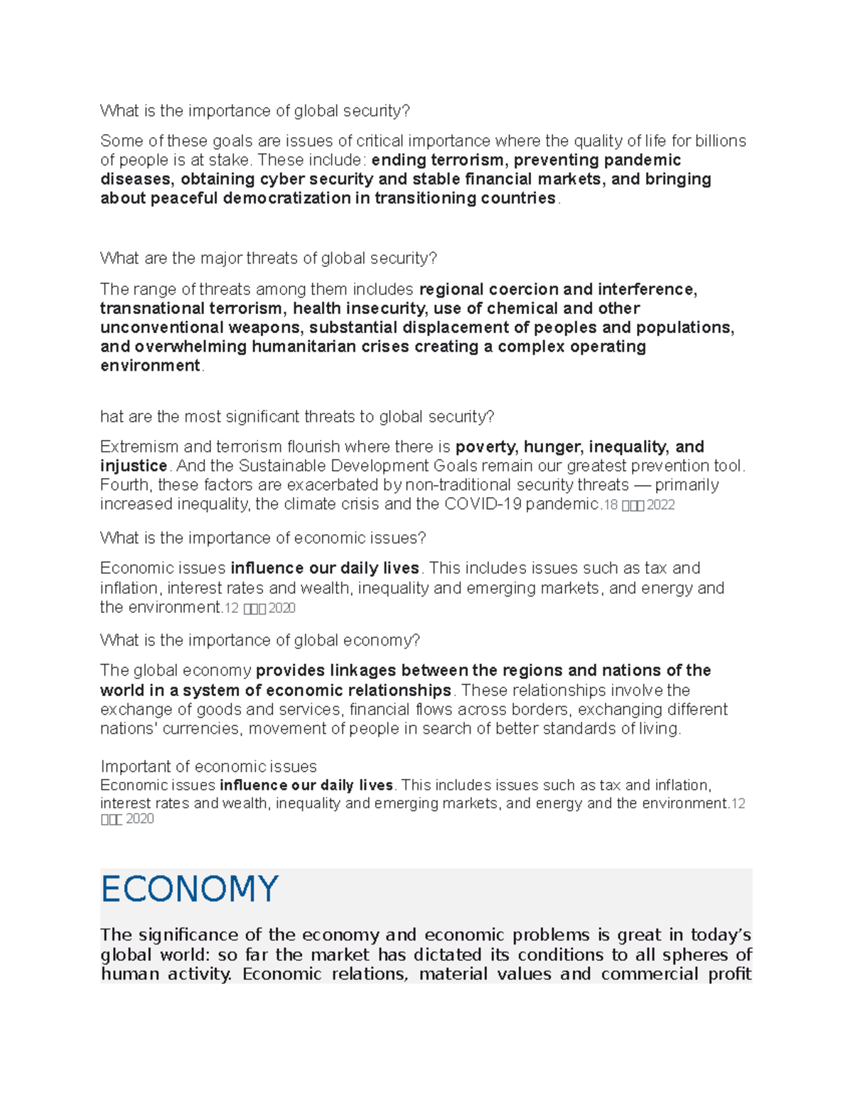 What is the importance of global security - These include: ending ...