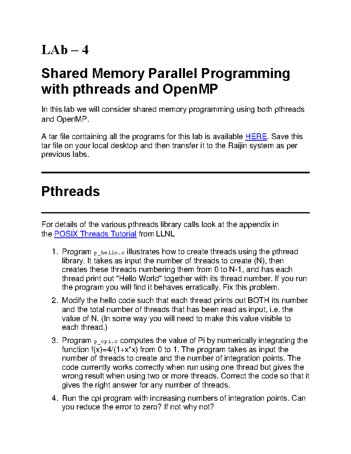 Lab4. - Warning: TT: undefined function: 22 LAb – 4 Shared Memory Parallel Programming with ...