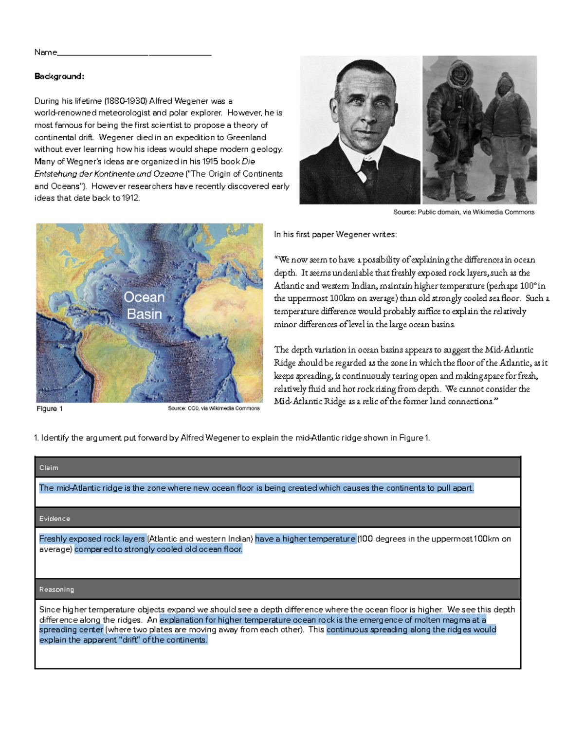 Copy of HS-ESS1-5 Assessment - Updating Alfred's Argument - Name