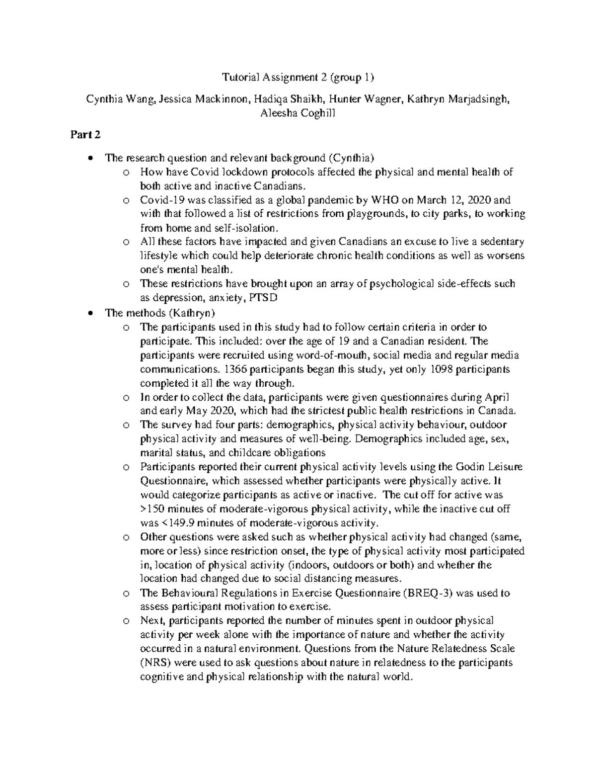 Tutorial Assignment 2 - LIFE SCI 2AA3 NOTES - Tutorial Assignment 2 ...
