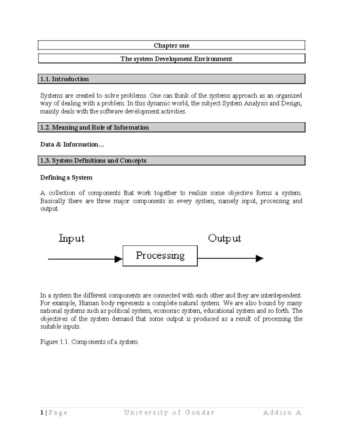 Chapter 1 introdn - system - Chapter one The system Development ...