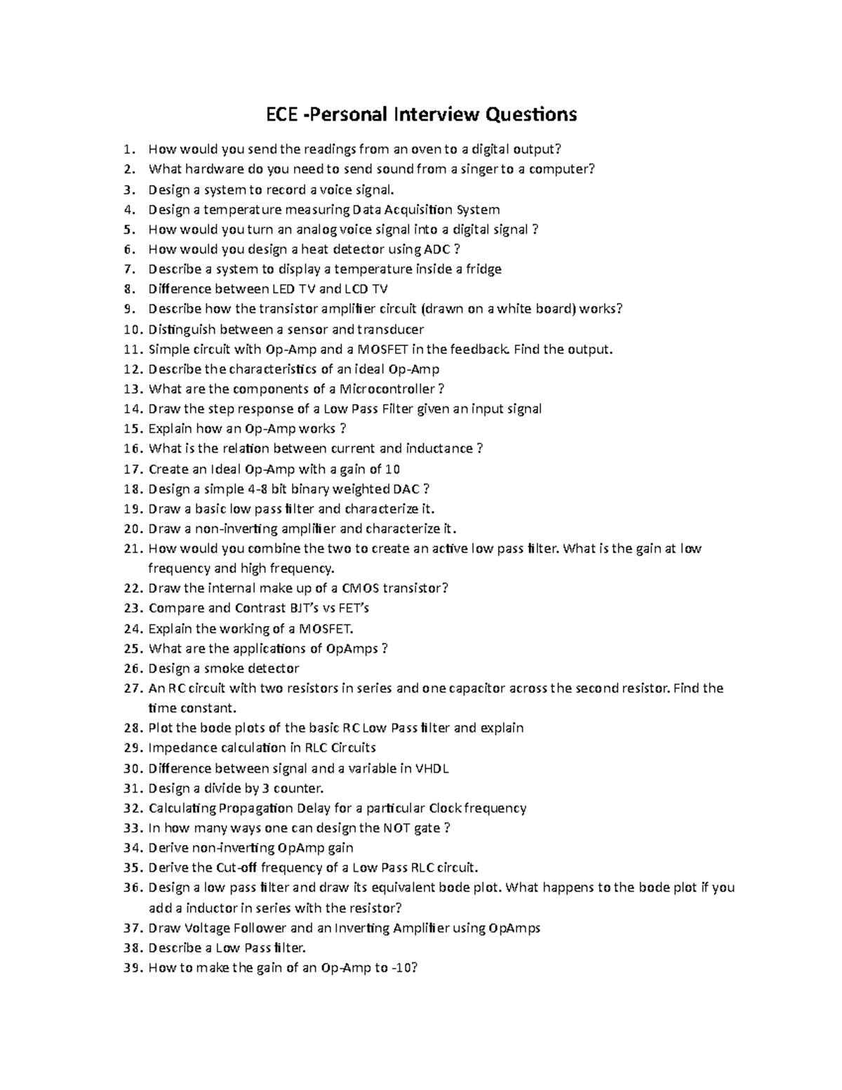 ECE-Personal Interview Questions - ECE -Personal Interview Questions How would you send the ...