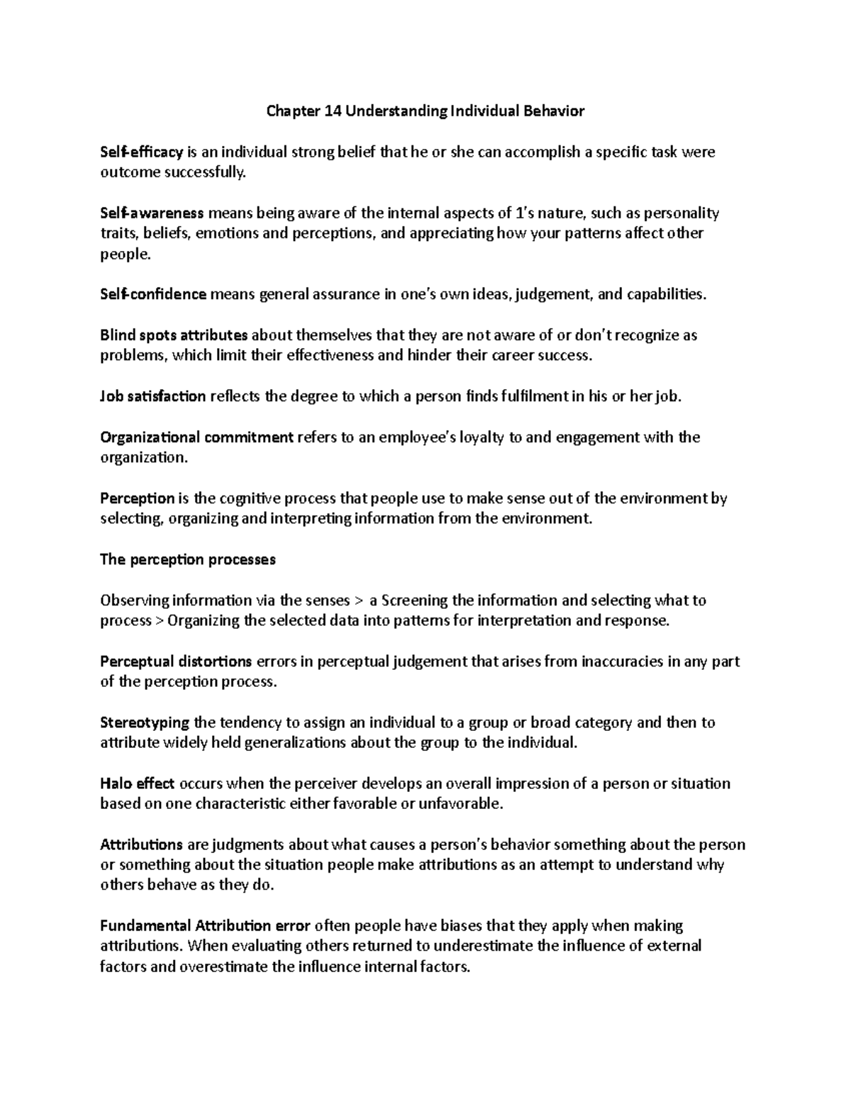 Chapter 14 Understanding Individual Behavior - HROB 2090 - U of G - Studocu