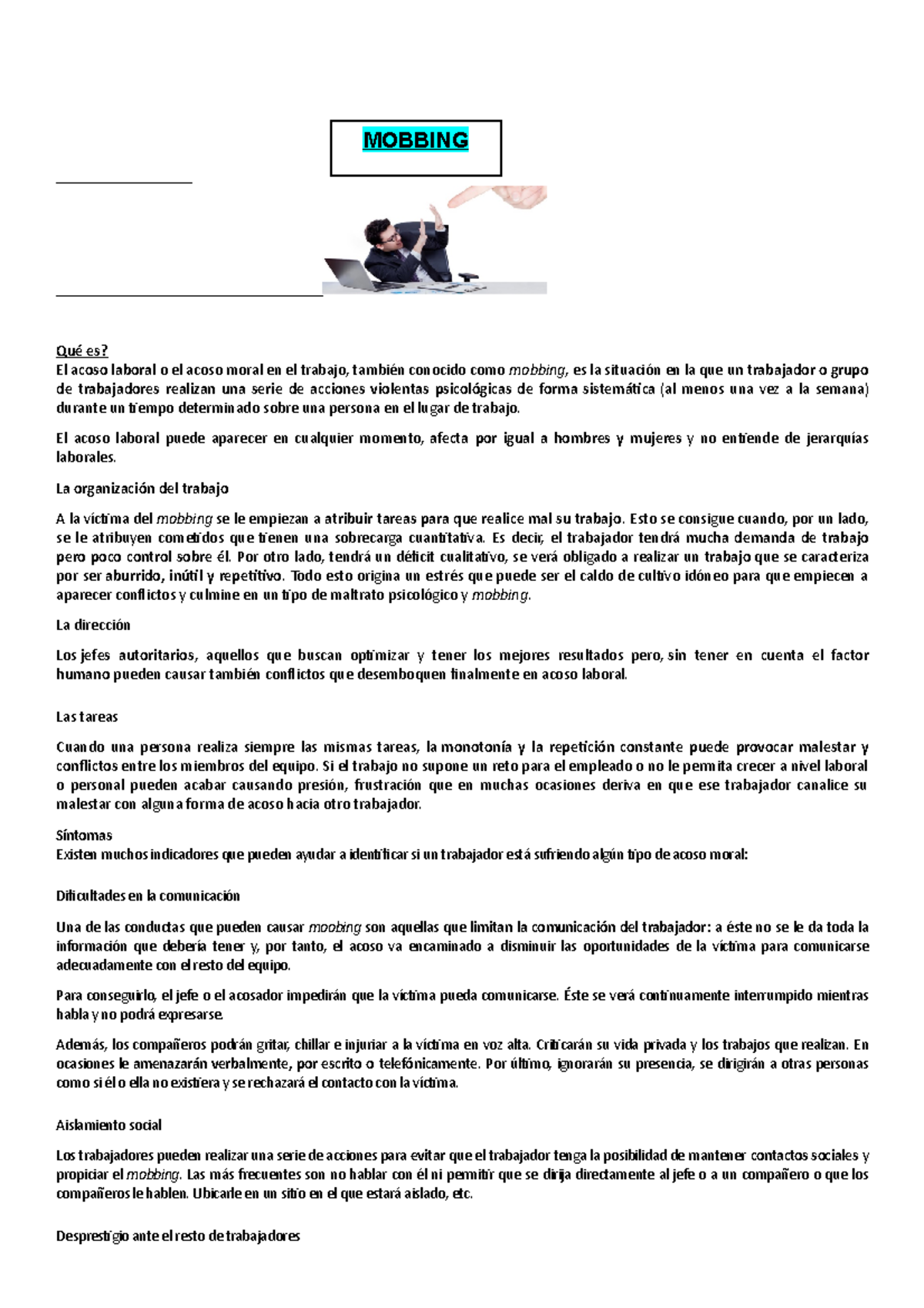 Qué es. moobing - Para trabajar mobbing. - Qué es? El acoso laboral o ...