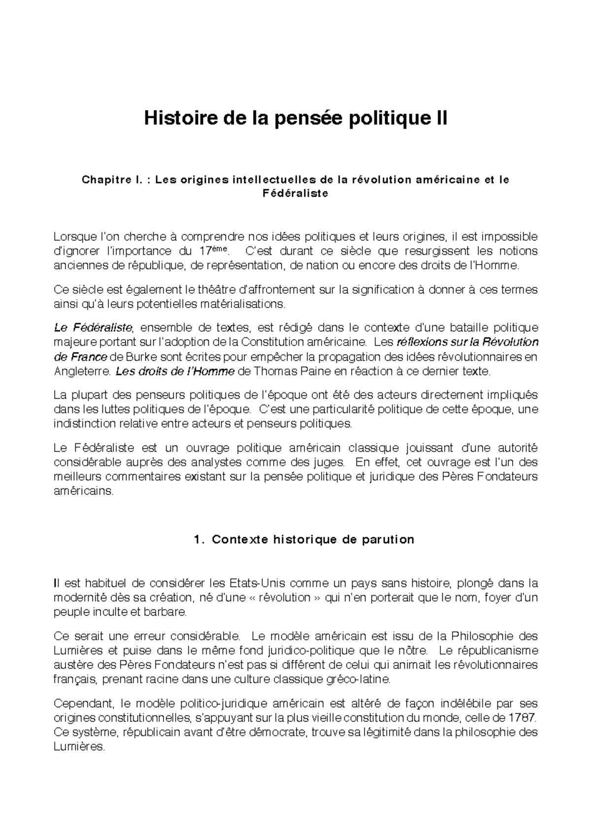 Histoire de la pensée politique II - Histoire de la pensée politique II ...